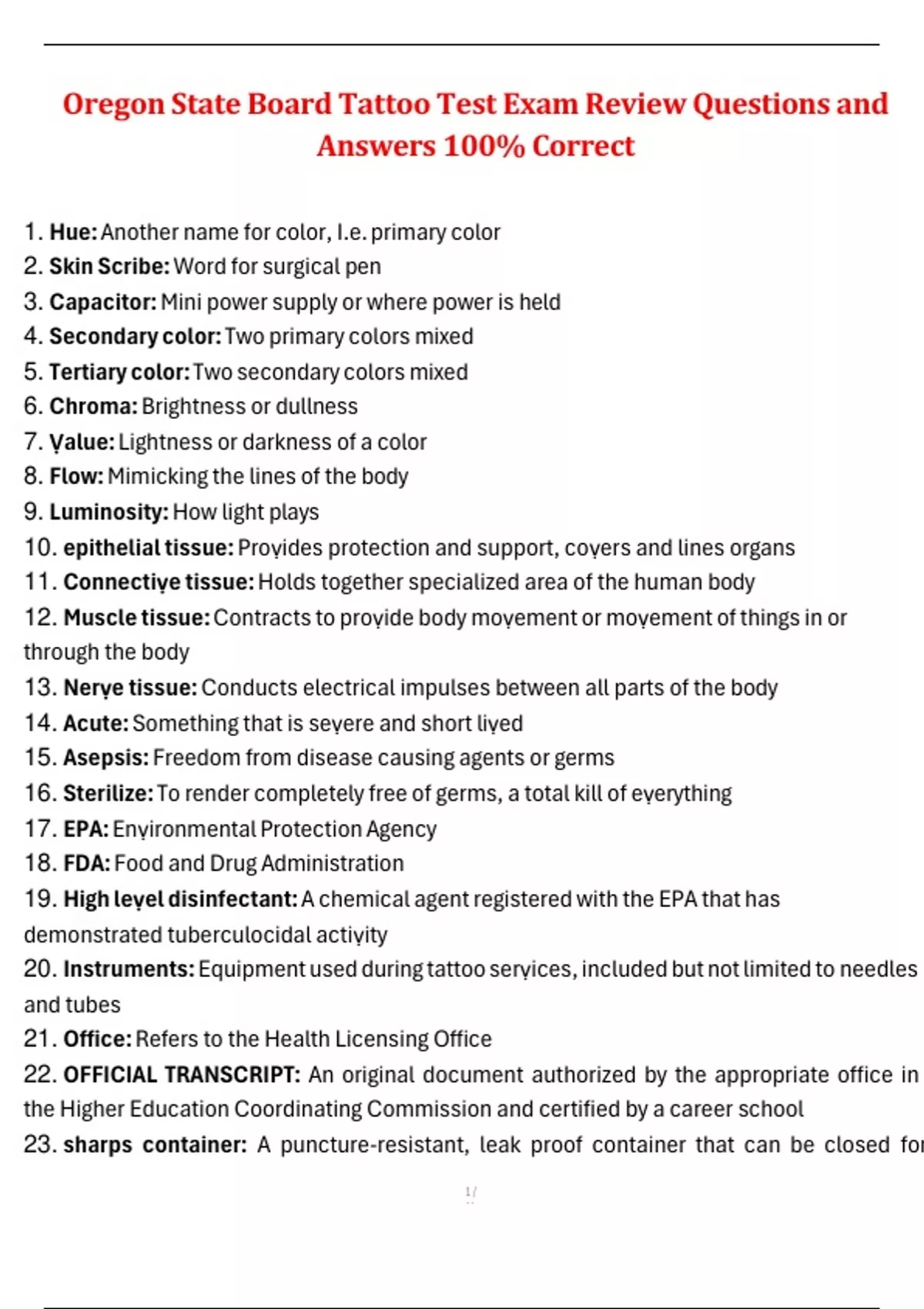 Oregon State Board Tattoo Test Exam Review Questions and Answers 100% ...
