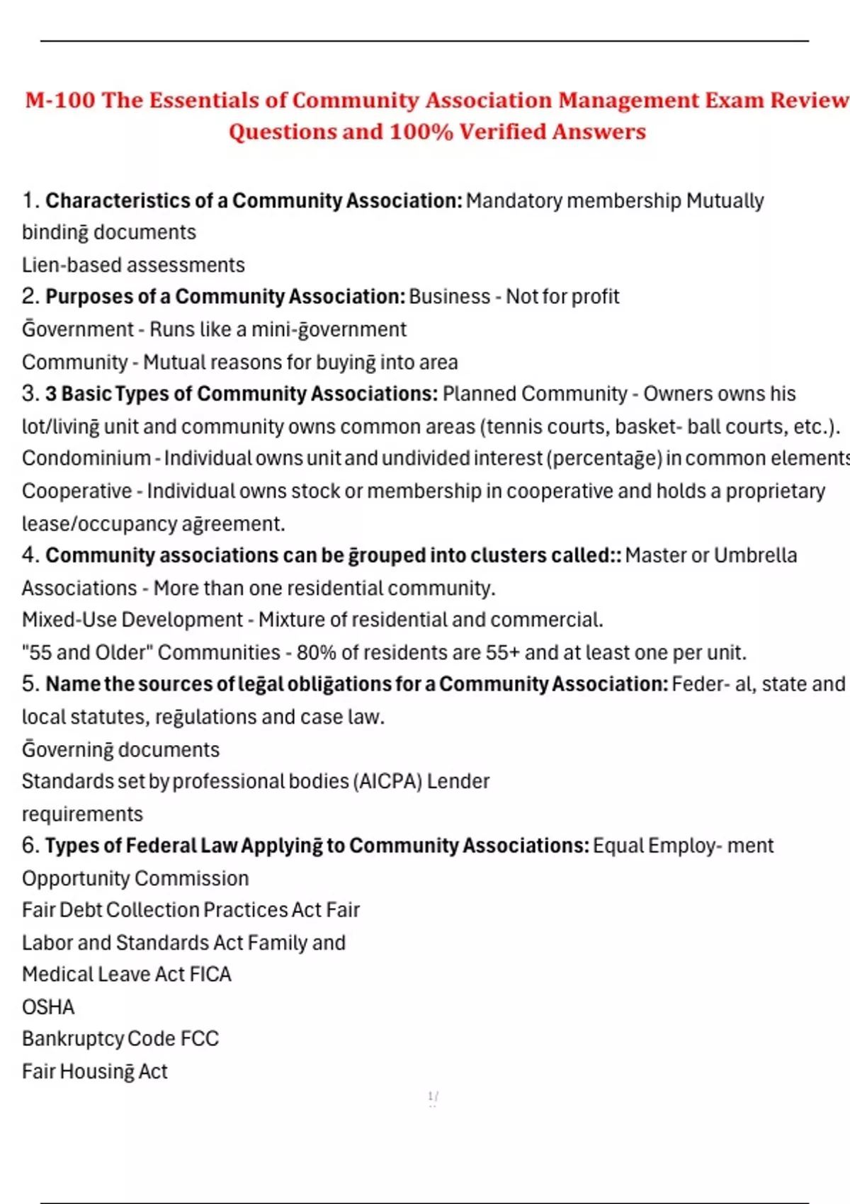 M-100 The Essentials of Community Association Management Exam Review ...