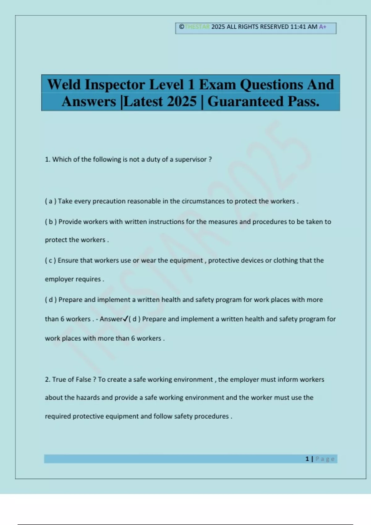 Weld Inspector Level 1 Exam Questions And Answers |Latest 2025 ...