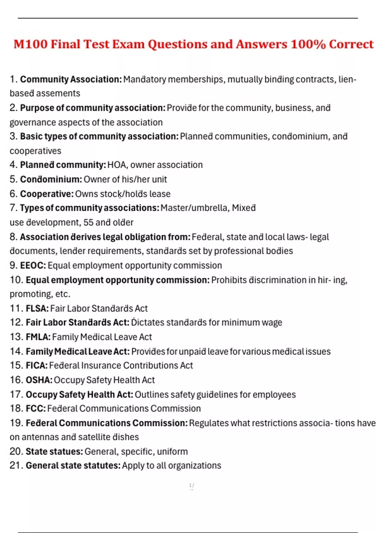M100 Final Test Exam Questions and Answers 100% Correct - M100 - Stuvia US
