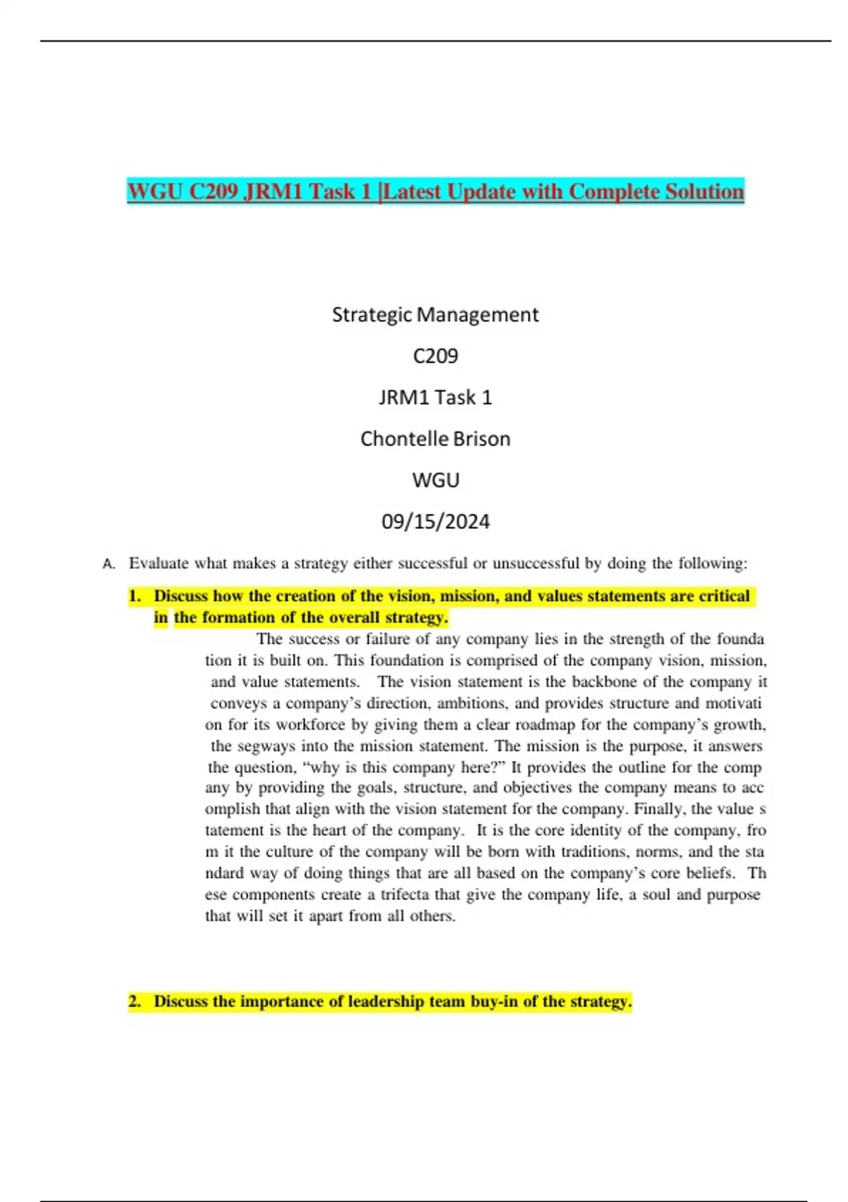 WGU C209 JRM1 Task 1 |Latest Update with Complete Solution - C209 ...