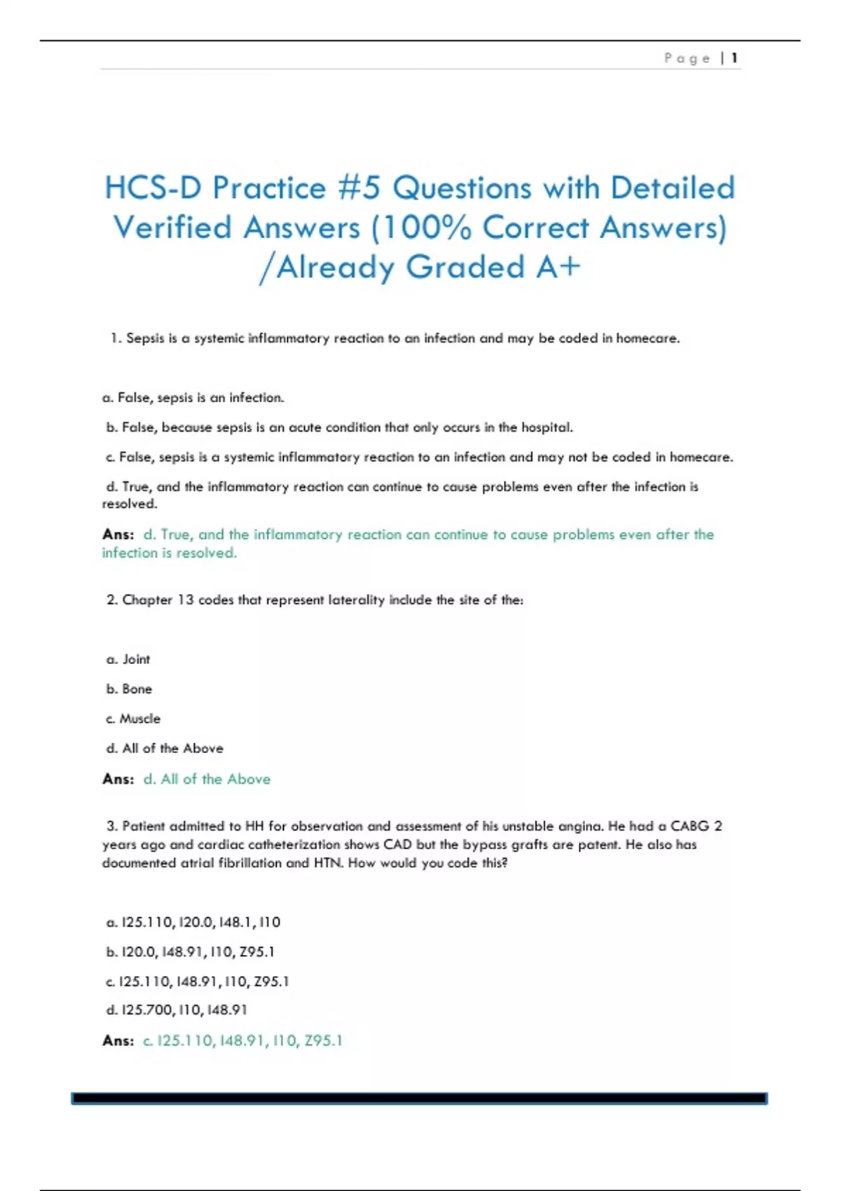 HCS-D Practice #5 Questions with Detailed Verified Answers (100% ...