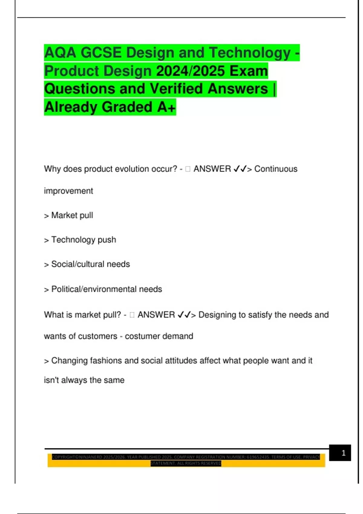 AQA GCSE Design and Technology - Product Design 2024/2025 Exam ...