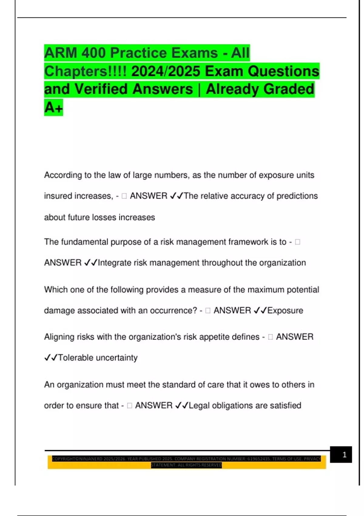 ARM 400 Practice Exams - All Chapters!!!! 2024/2025 Exam Questions and ...