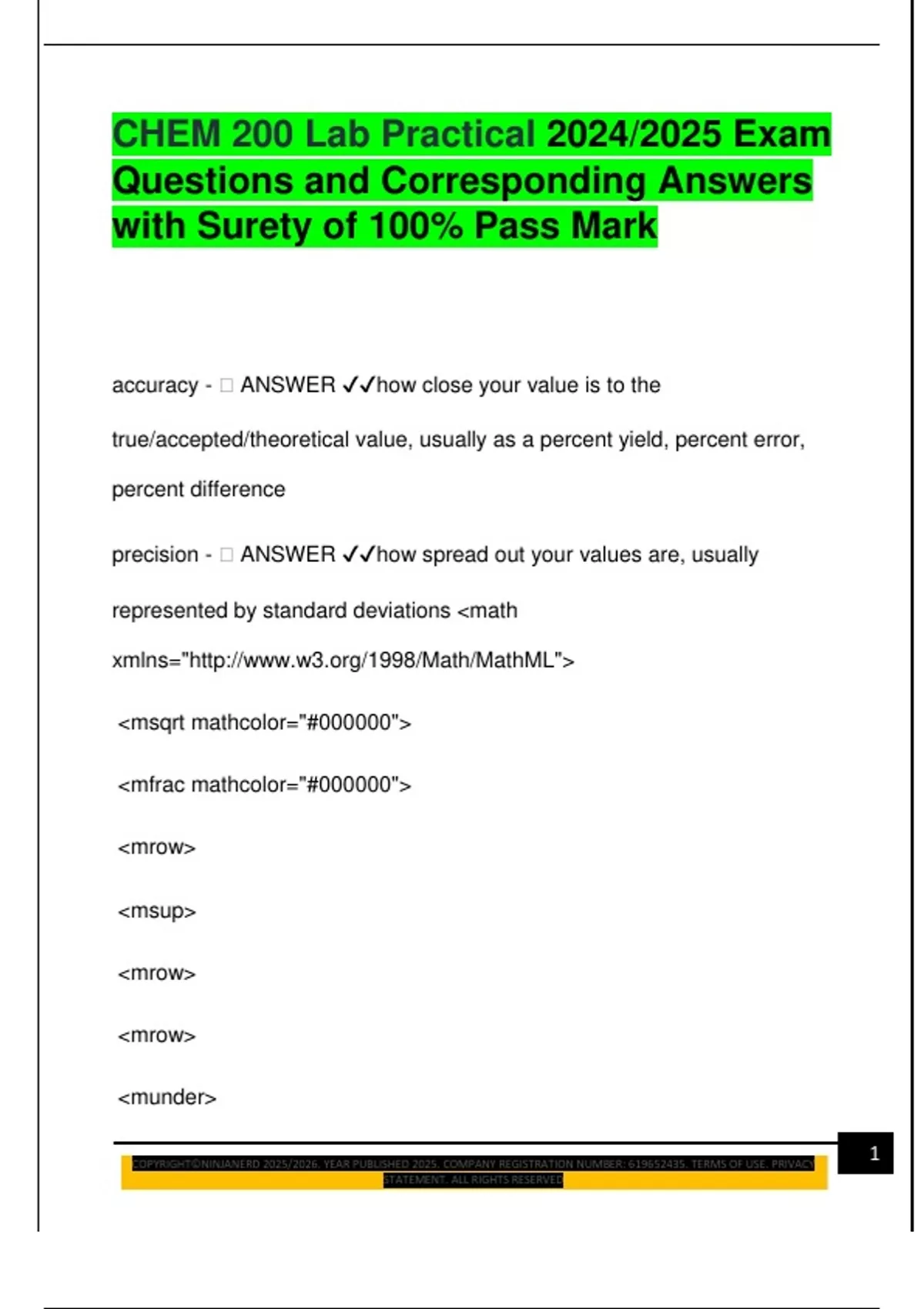 CHEM 200 Lab Practical 2024/2025 Exam Questions and Corresponding ...