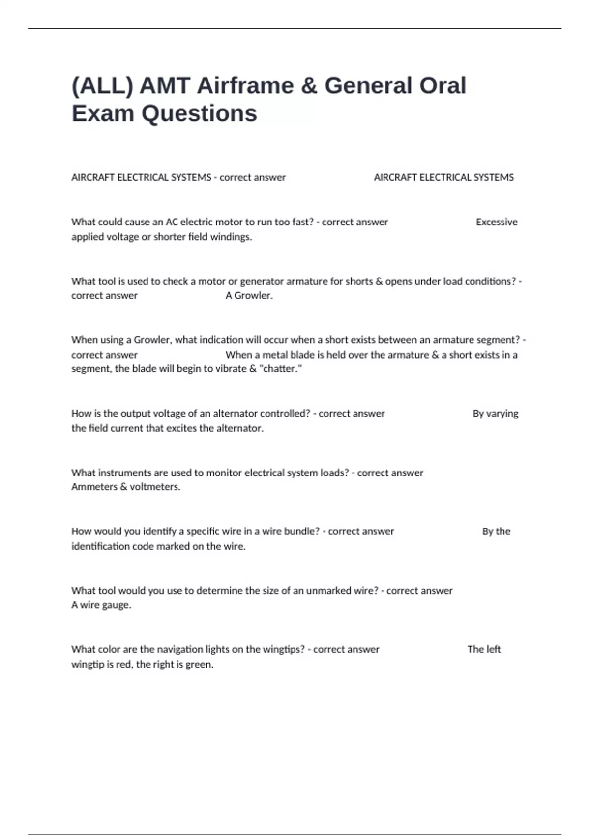 (ALL) AMT Airframe & General Oral Exam Questions And Correctly Well Defined Answers 100% ...
