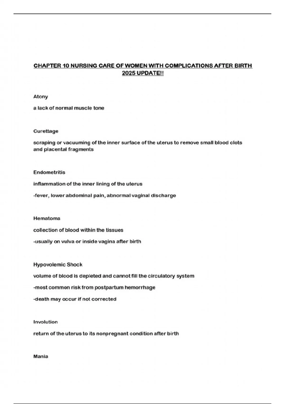 CHAPTER 10 NURSING CARE OF WOMEN WITH COMPLICATIONS AFTER BIRTH 2025 ...