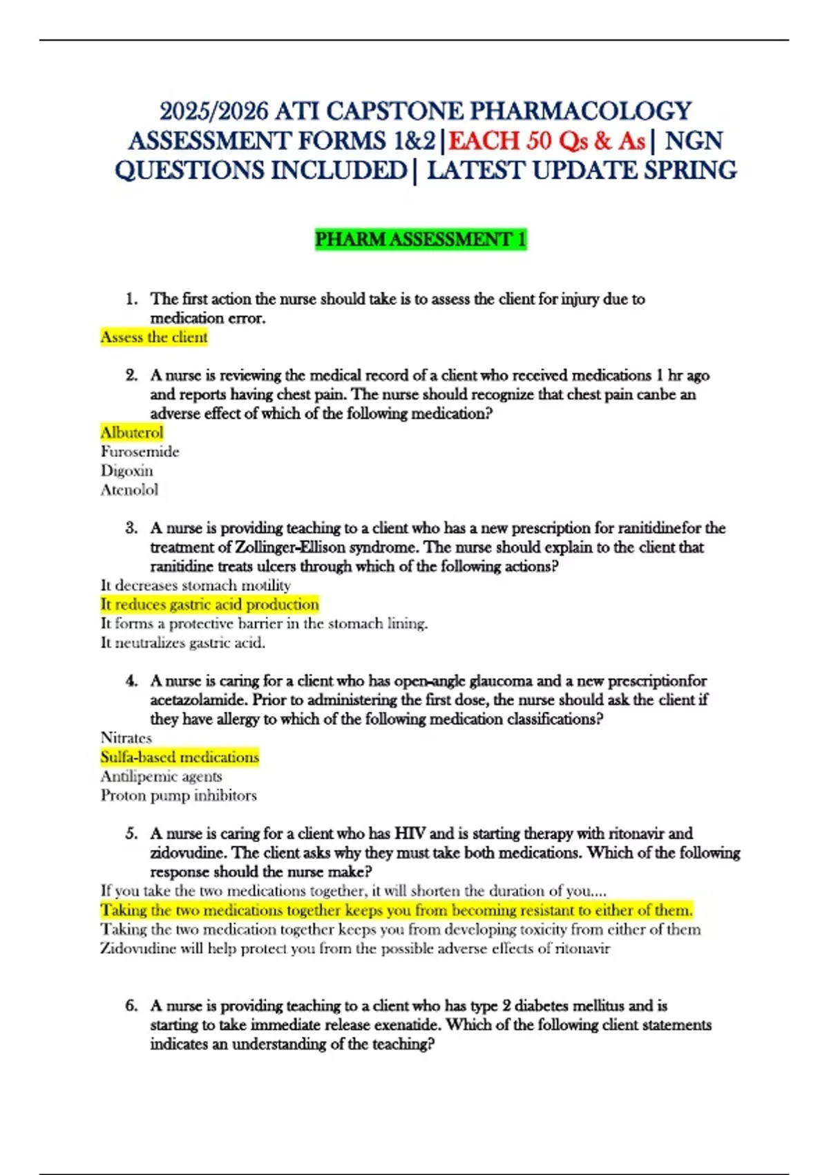 2025/2026 ATI CAPSTONE PHARMACOLOGY ASSESSMENT FORMS 1&2|EACH 50 Qs ...