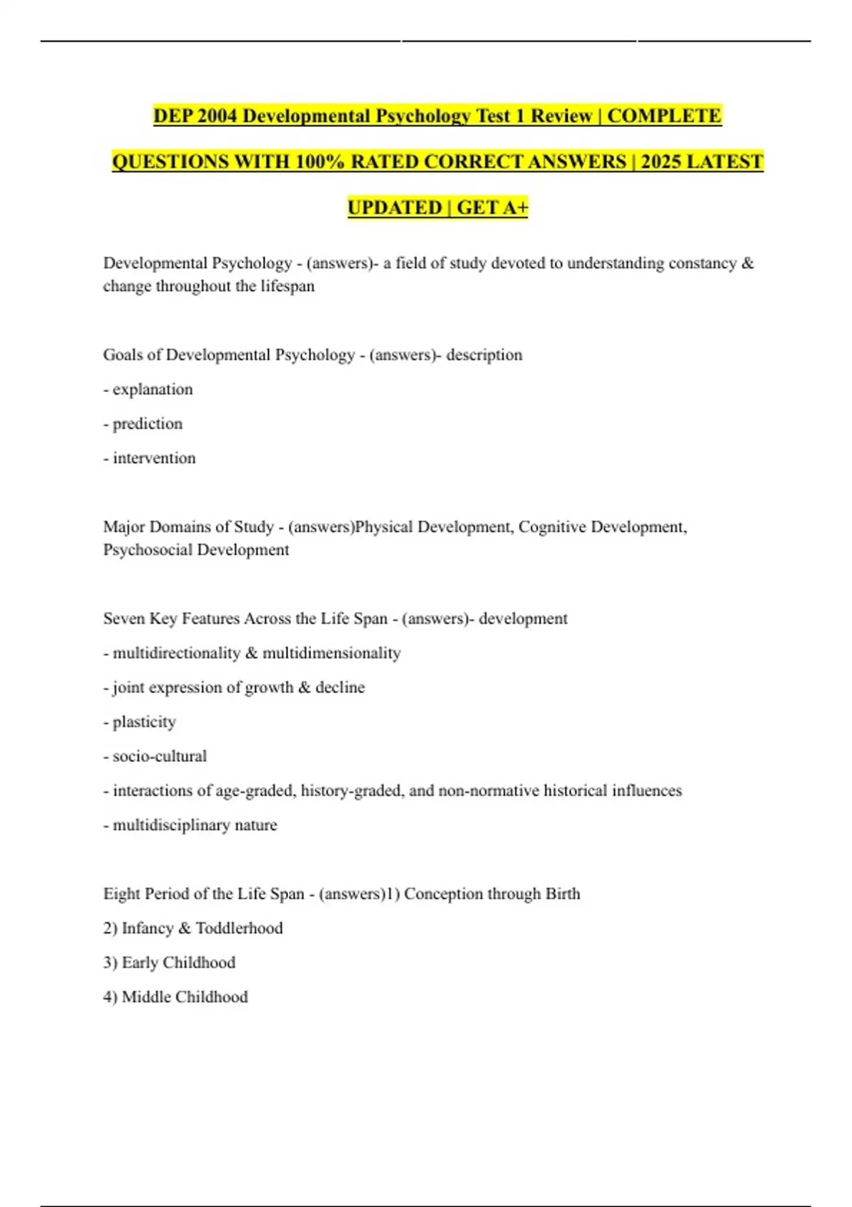 DEP 2004 Developmental Psychology Test 1 Review | COMPLETE QUESTIONS ...