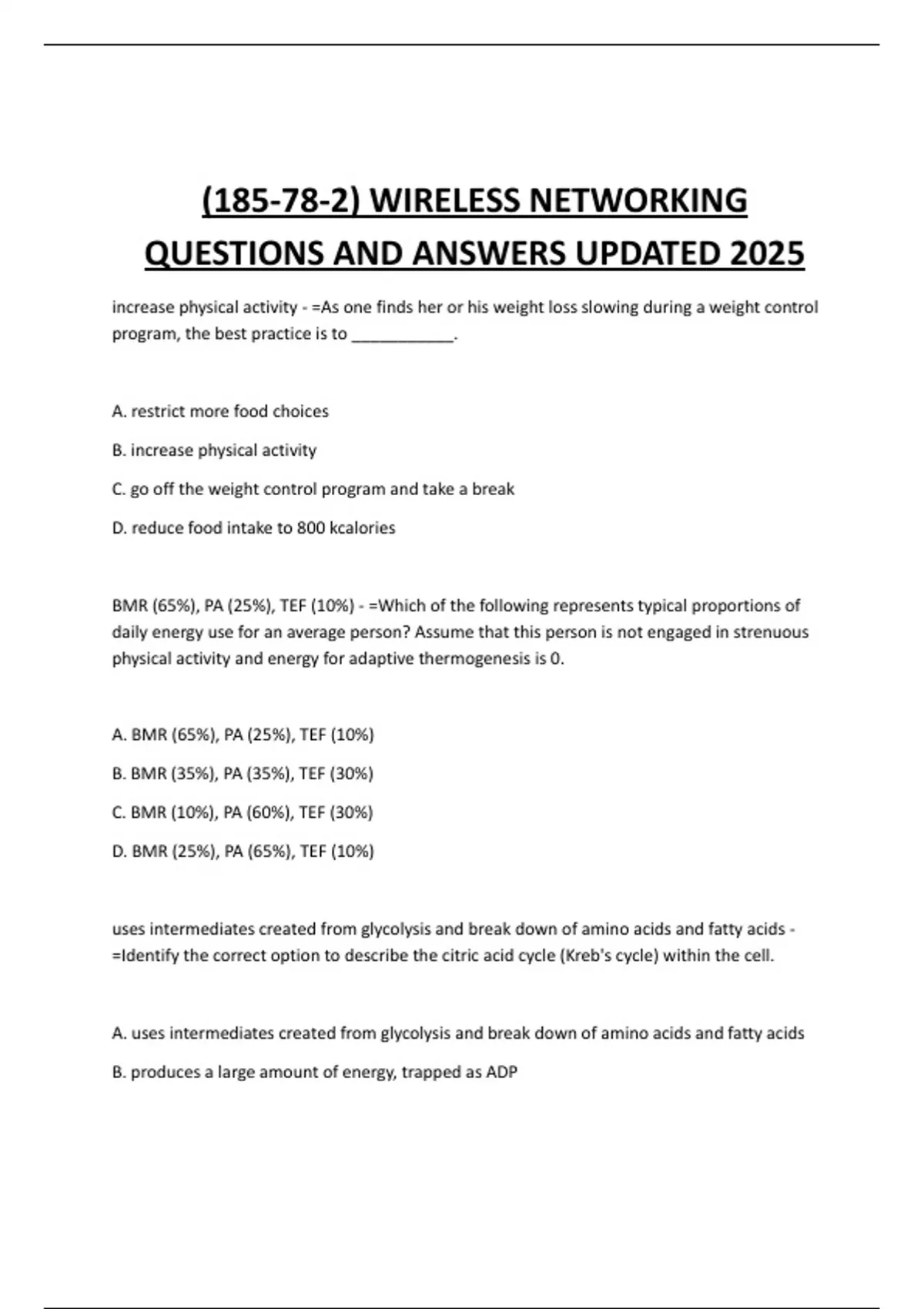 (185-78-2) WIRELESS NETWORKING QUESTIONS AND ANSWERS UPDATED 2025 - (185-78-2) WIRELESS ...