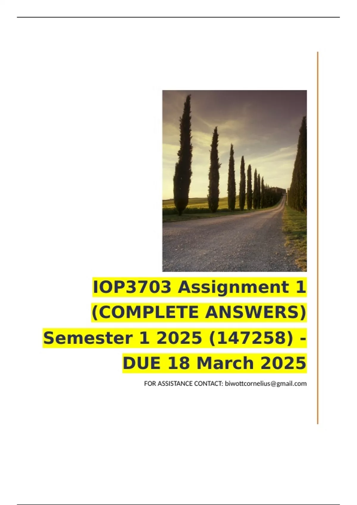IOP3703 Assignment 1 (COMPLETE ANSWERS) Semester 1 2025 (147258) - DUE ...