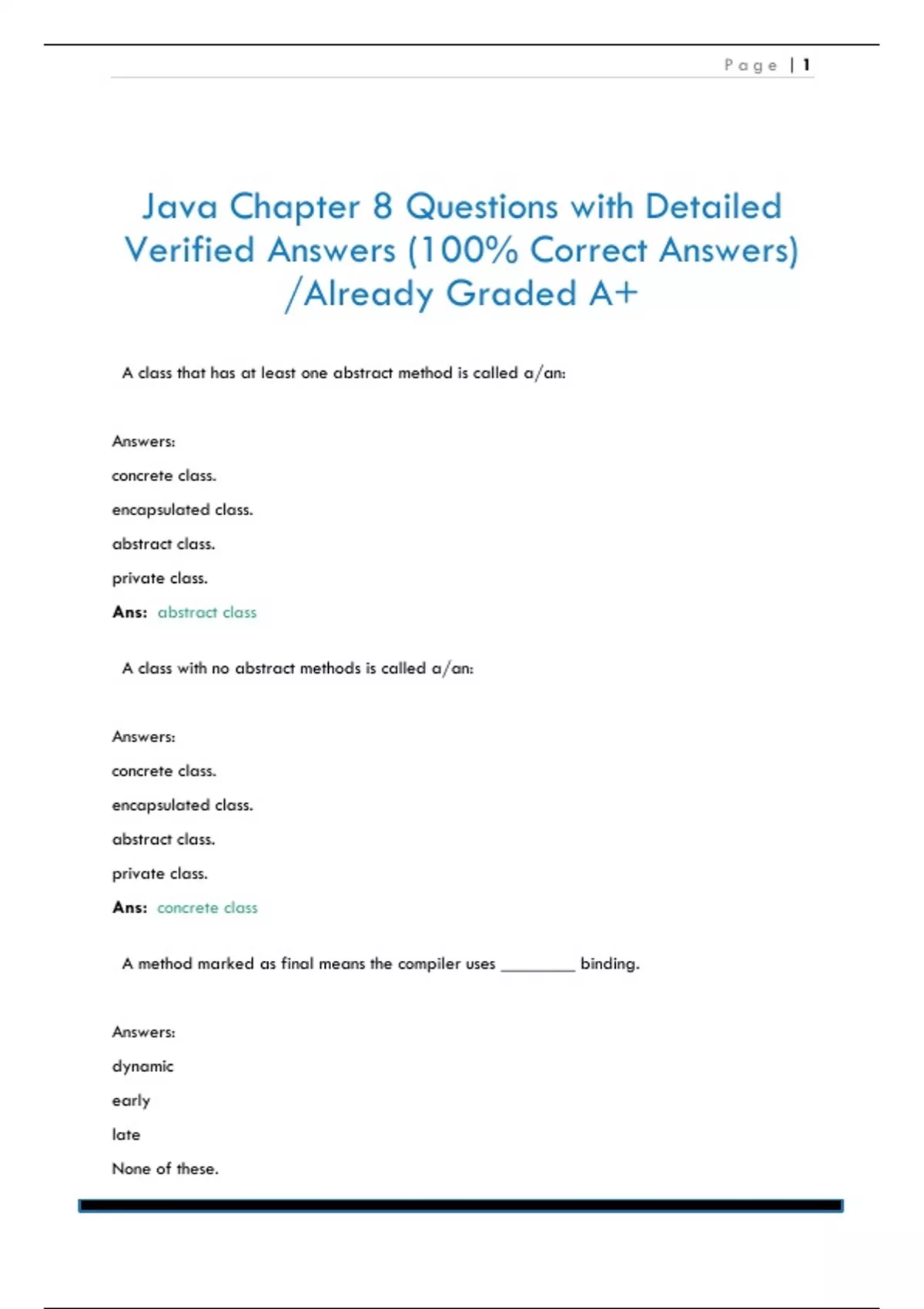 Java Chapter 8 Questions with Detailed Verified Answers (100% Correct Answers) /Already Graded ...