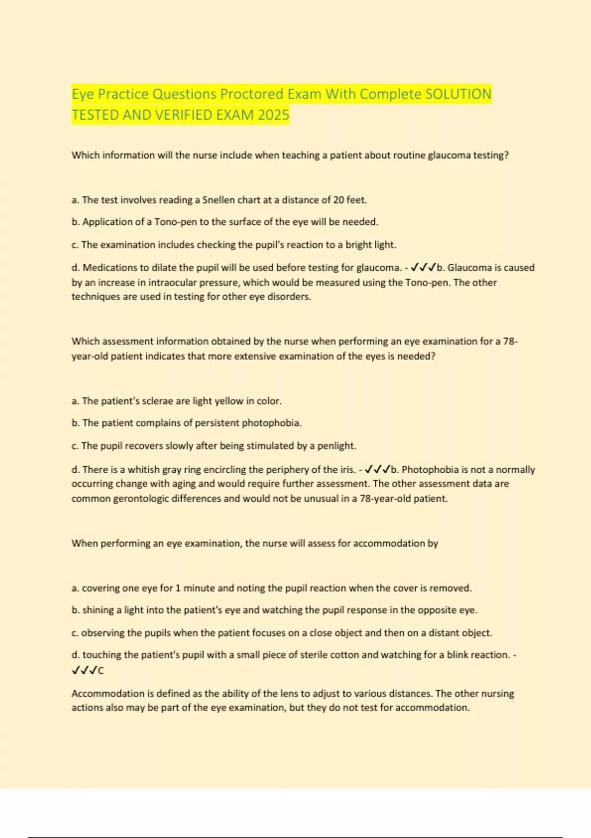Eye Practice Questions Proctored Exam With Complete SOLUTION TESTED AND ...