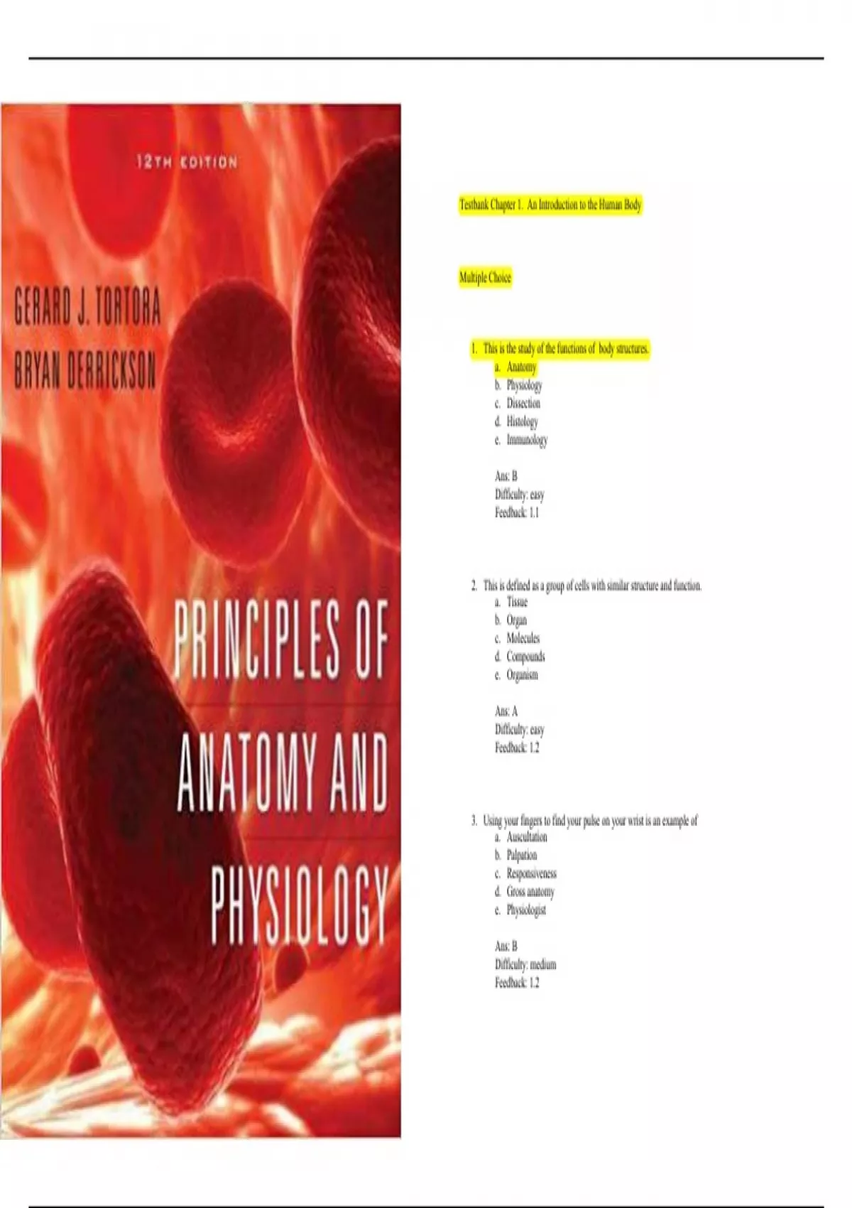 Test Bank For Principles of Anatomy and Physiology 12th Edition By ...