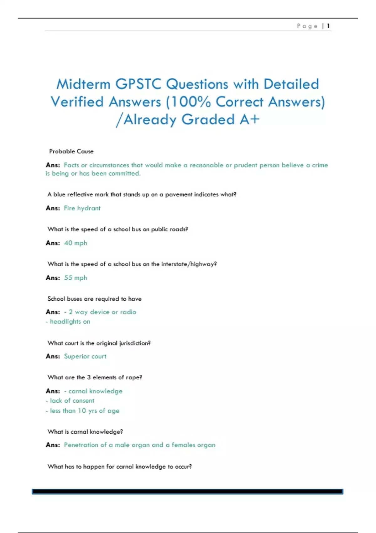 Midterm GPSTC Questions with Detailed Verified Answers (100% Correct Answers) /Already Graded A+ ...