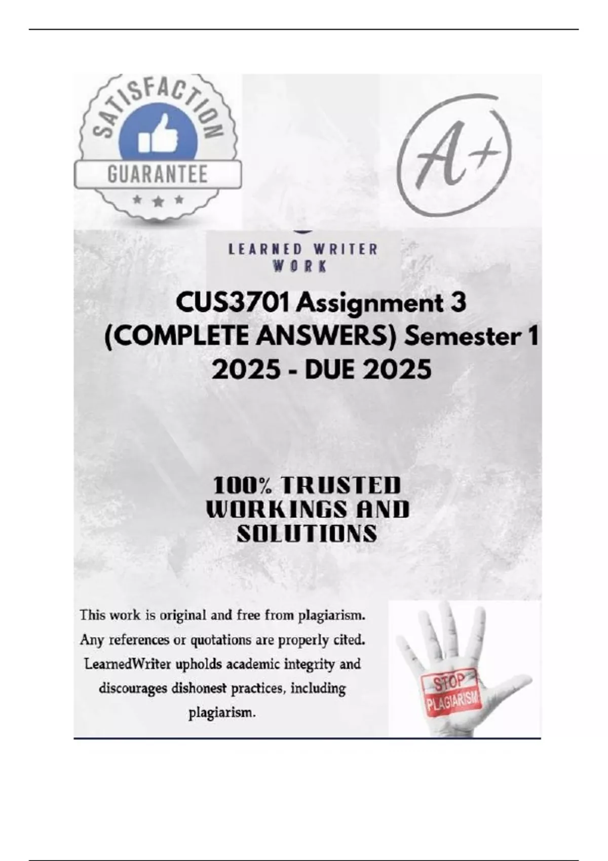 CUS3701 Assignment 3 (COMPLETE ANSWERS) Semester 1 2025 - DUE 2025; 100 ...