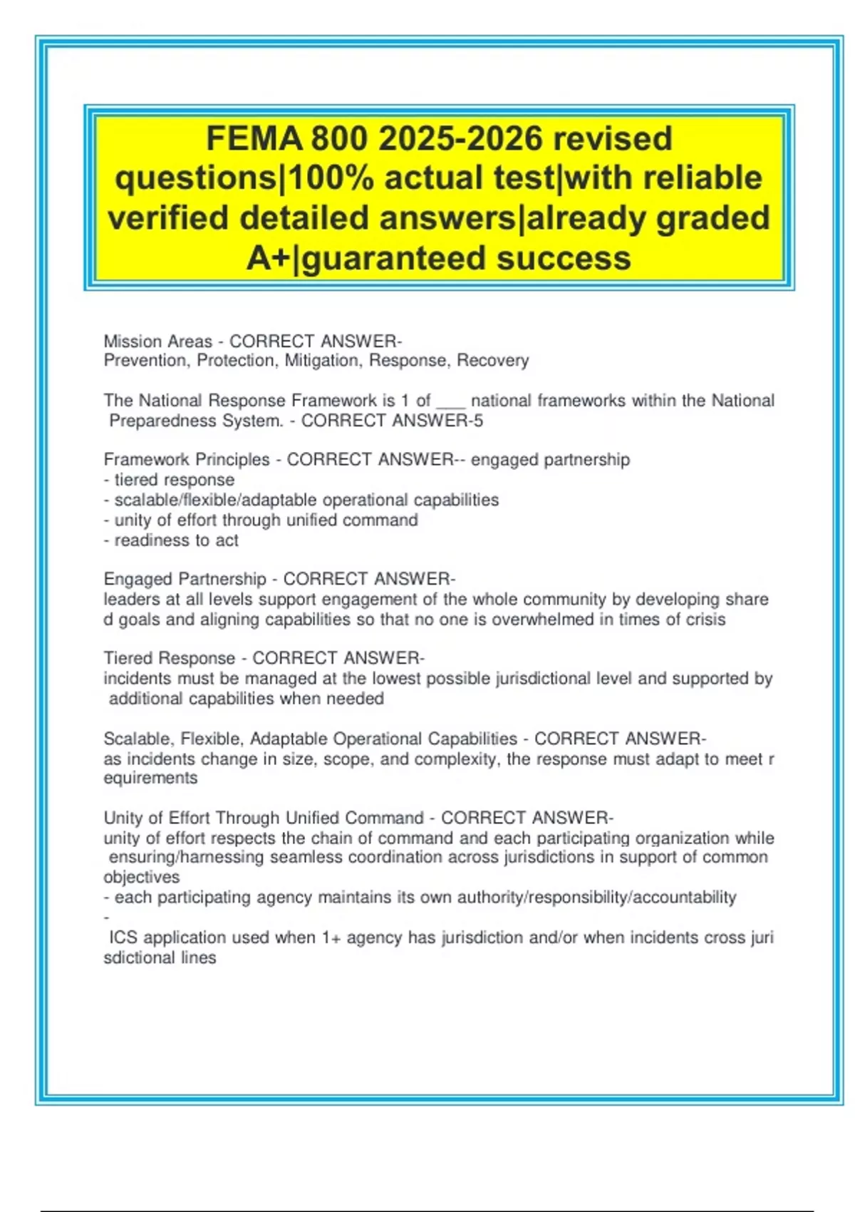 FEMA revised questions|100% actual test|with reliable verified detailed ...