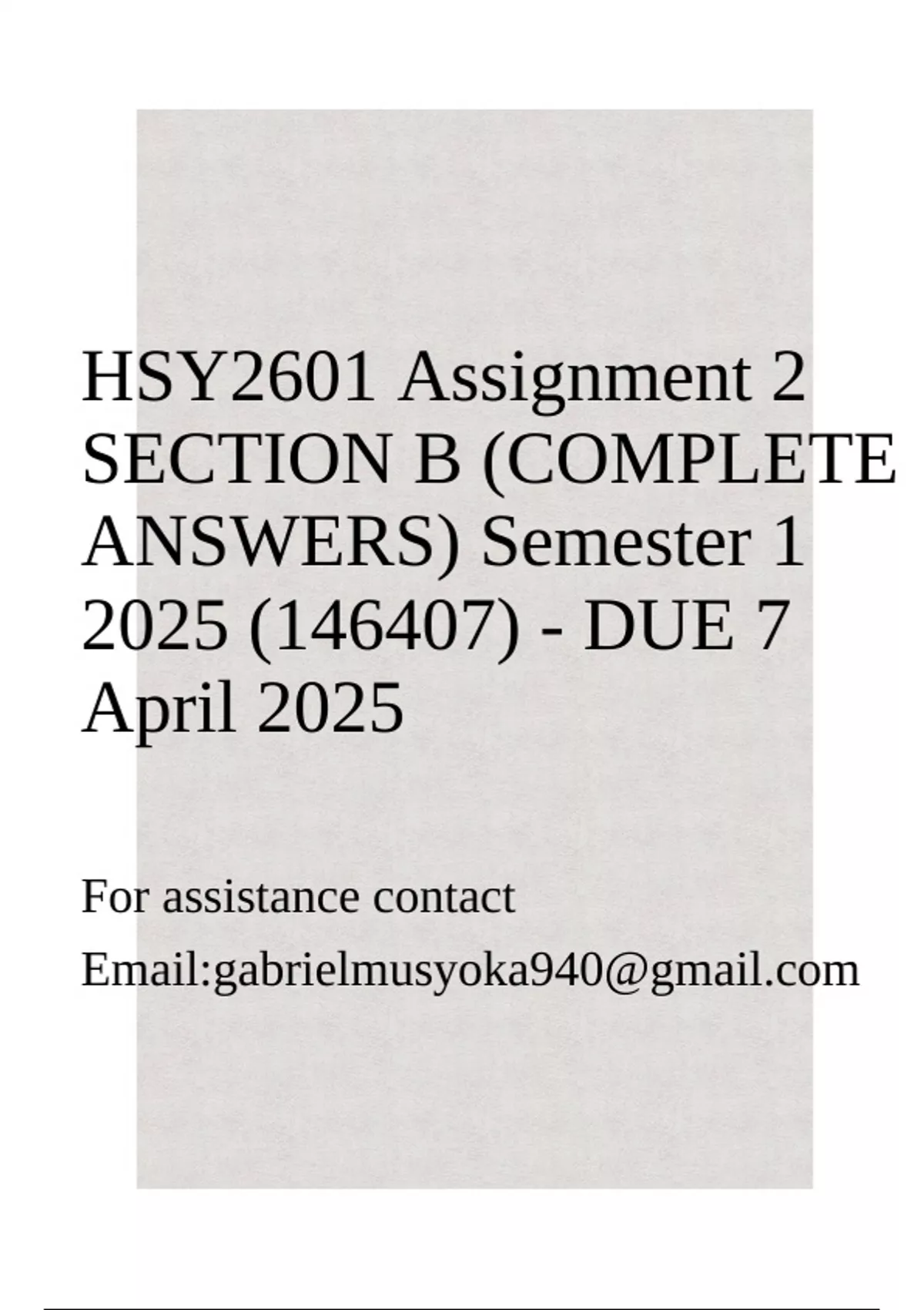 HSY2601 Assignment 2 SECTION B (COMPLETE ANSWERS) Semester 1 2025 ...