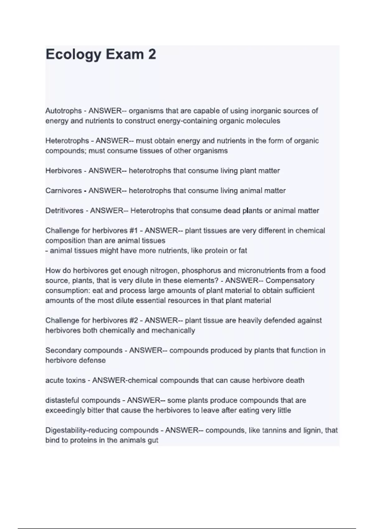 Ecology Exam 2 questions and answers - Ecology - Stuvia US