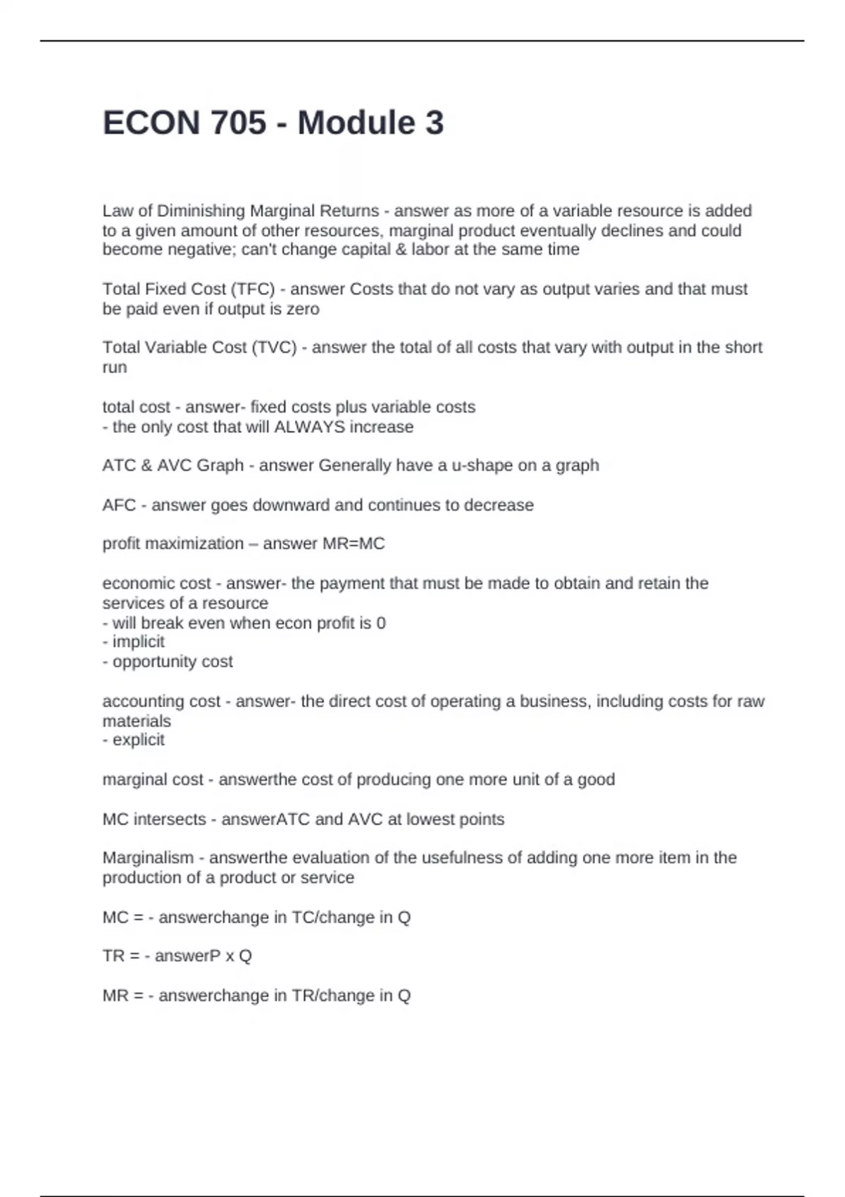 ECON 705 - Module 3 Questions and Answers - HBX core - Stuvia US