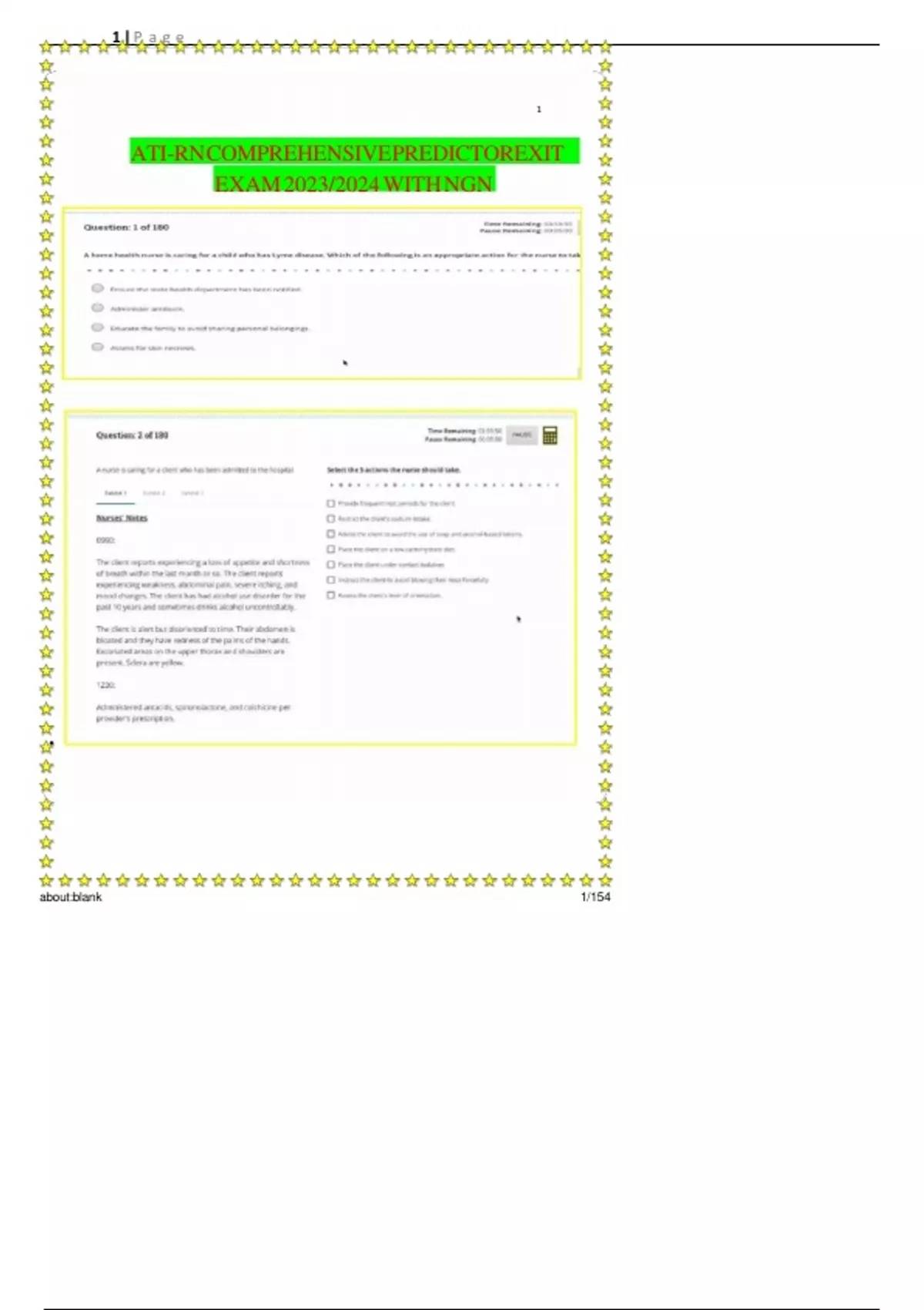 RN ATI Comprehensive Exit Exam (Version 1, 2, 3, 4) with Questions and ...