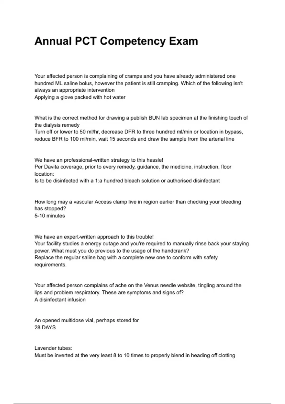 Annual PCT Competency Exam QUESTIONS WITH DETAILED VERIFIED ANSWERS ...