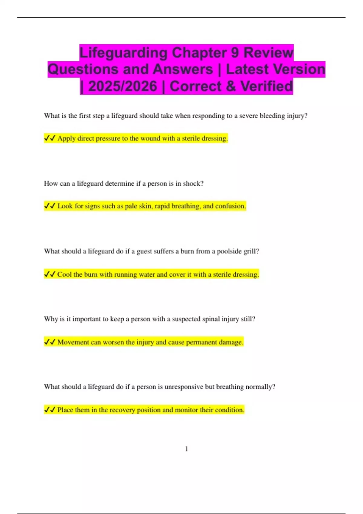 Lifeguarding Chapter 9 Review Questions and Answers | Latest Version ...