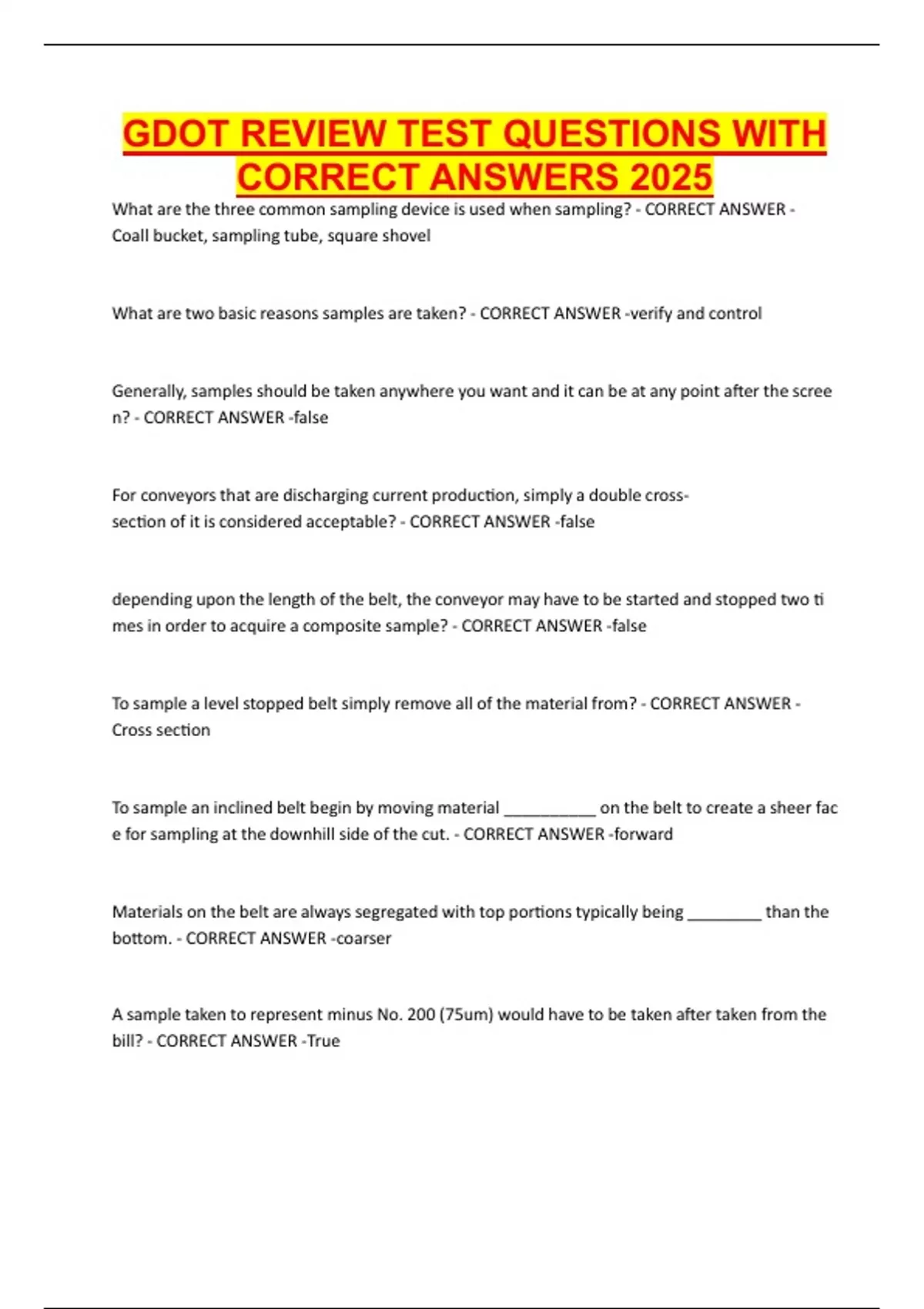 GDOT REVIEW TEST QUESTIONS WITH CORRECT ANSWERS 2025 - CONCRETE BATCH ...