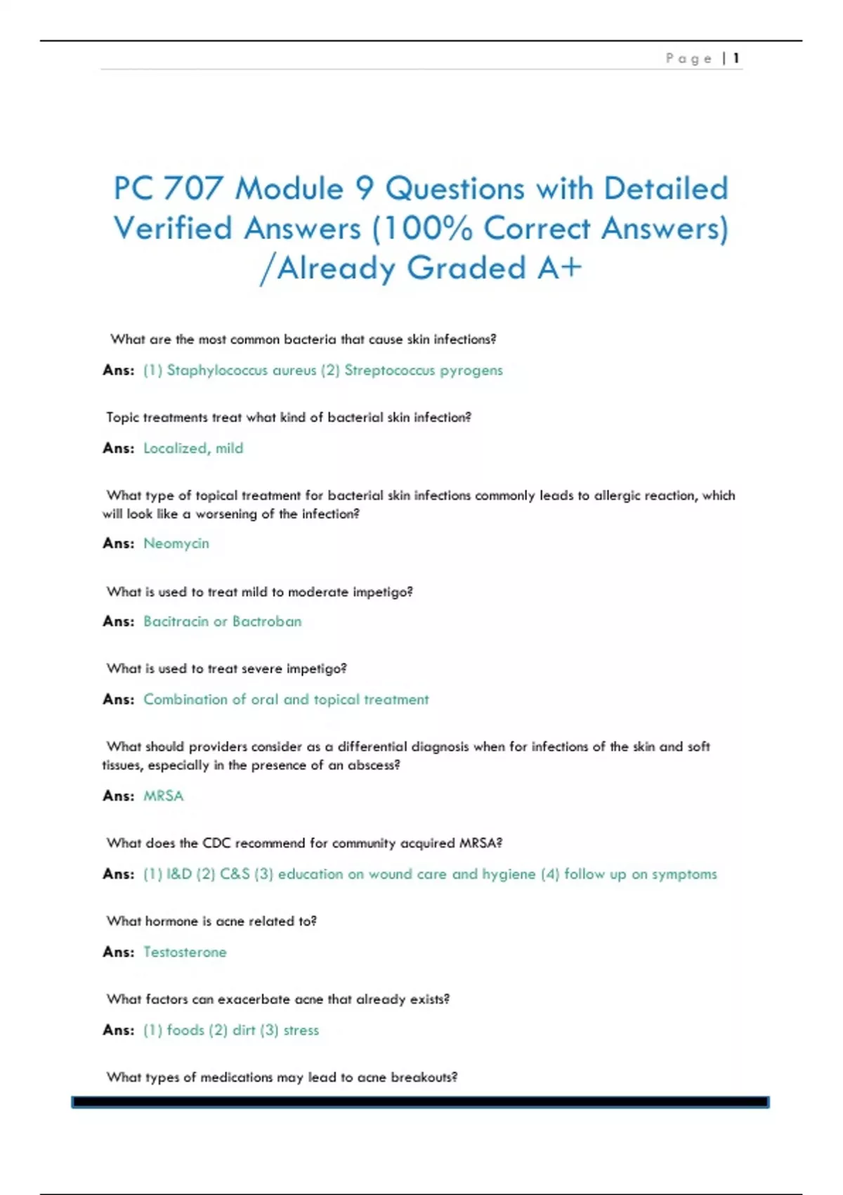 PC 707 Module 9 Questions with Detailed Verified Answers (100% Correct Answers) /Already Graded ...