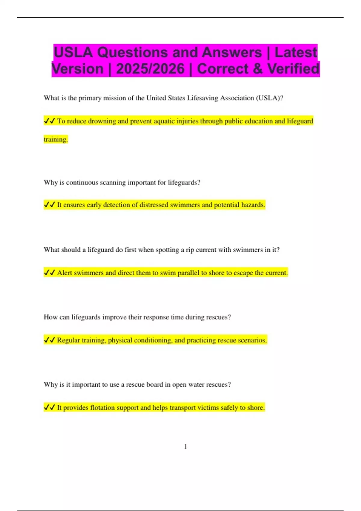 USLA Questions and Answers | Latest Version | 2025/2026 | Correct ...