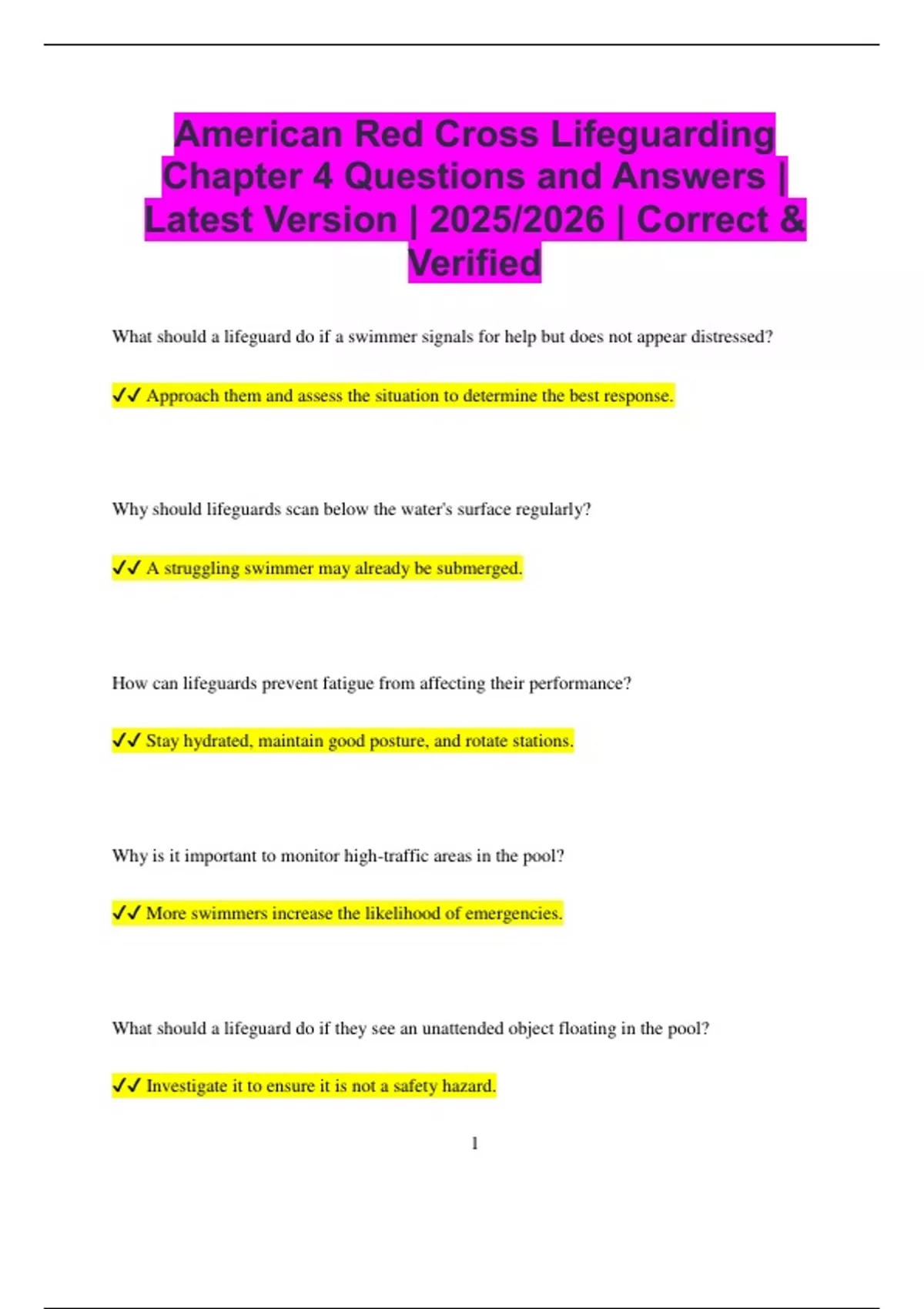American Red Cross Lifeguarding Chapter 4 Questions and Answers ...