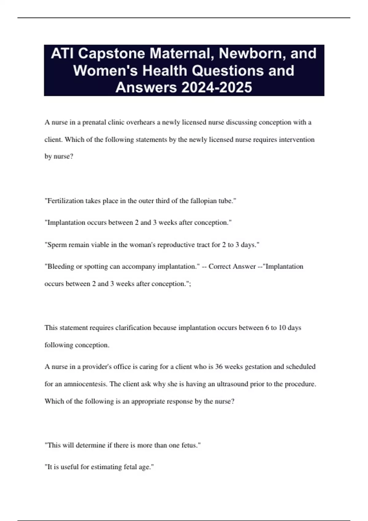 ATI Capstone Maternal, Newborn, and Women's Health Questions and ...