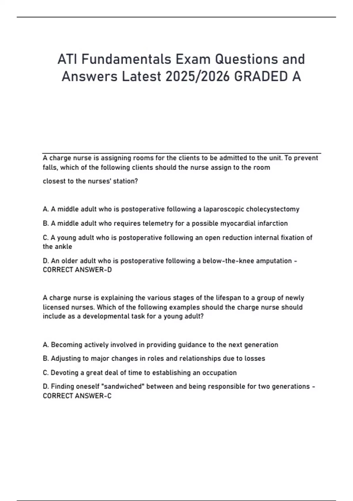 ATI Fundamentals Exam Questions and Answers Latest 2025/2026 GRADED A ...