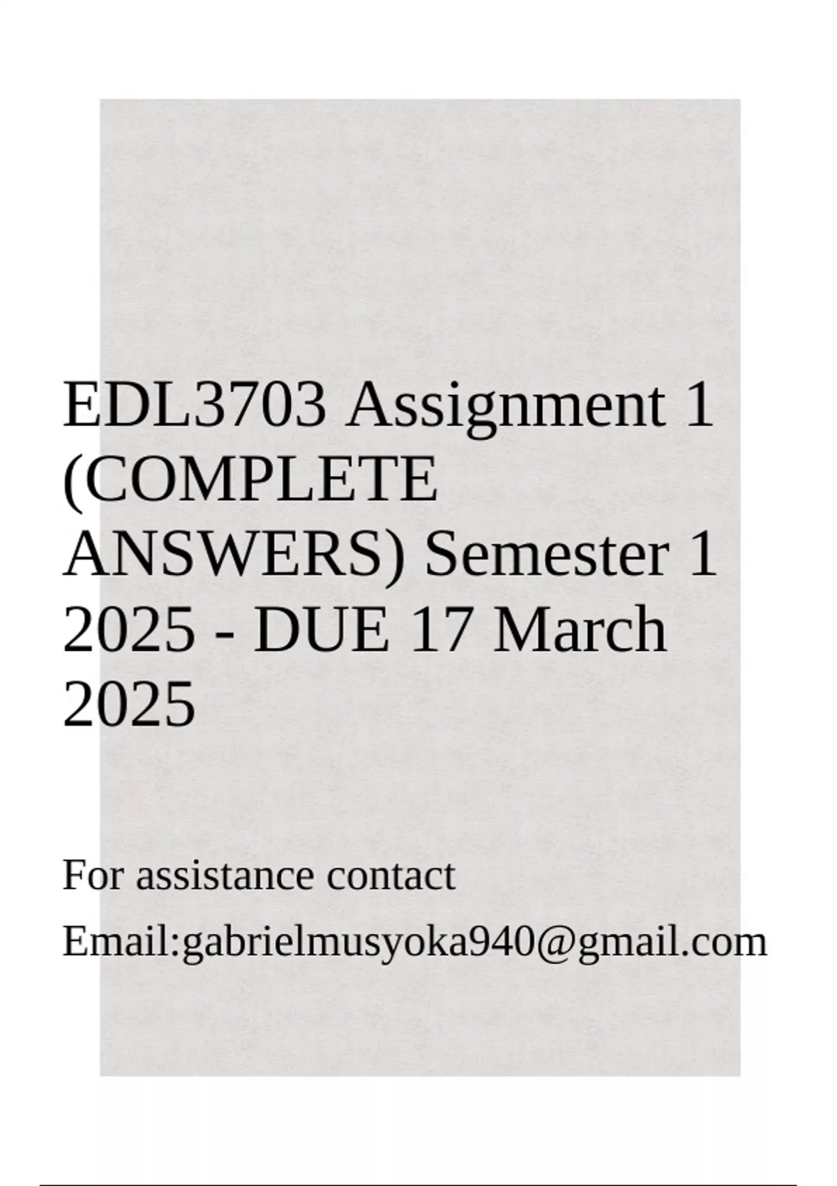 EDL3703 Assignment 1 (COMPLETE ANSWERS) Semester 1 2025 - DUE 17 March ...