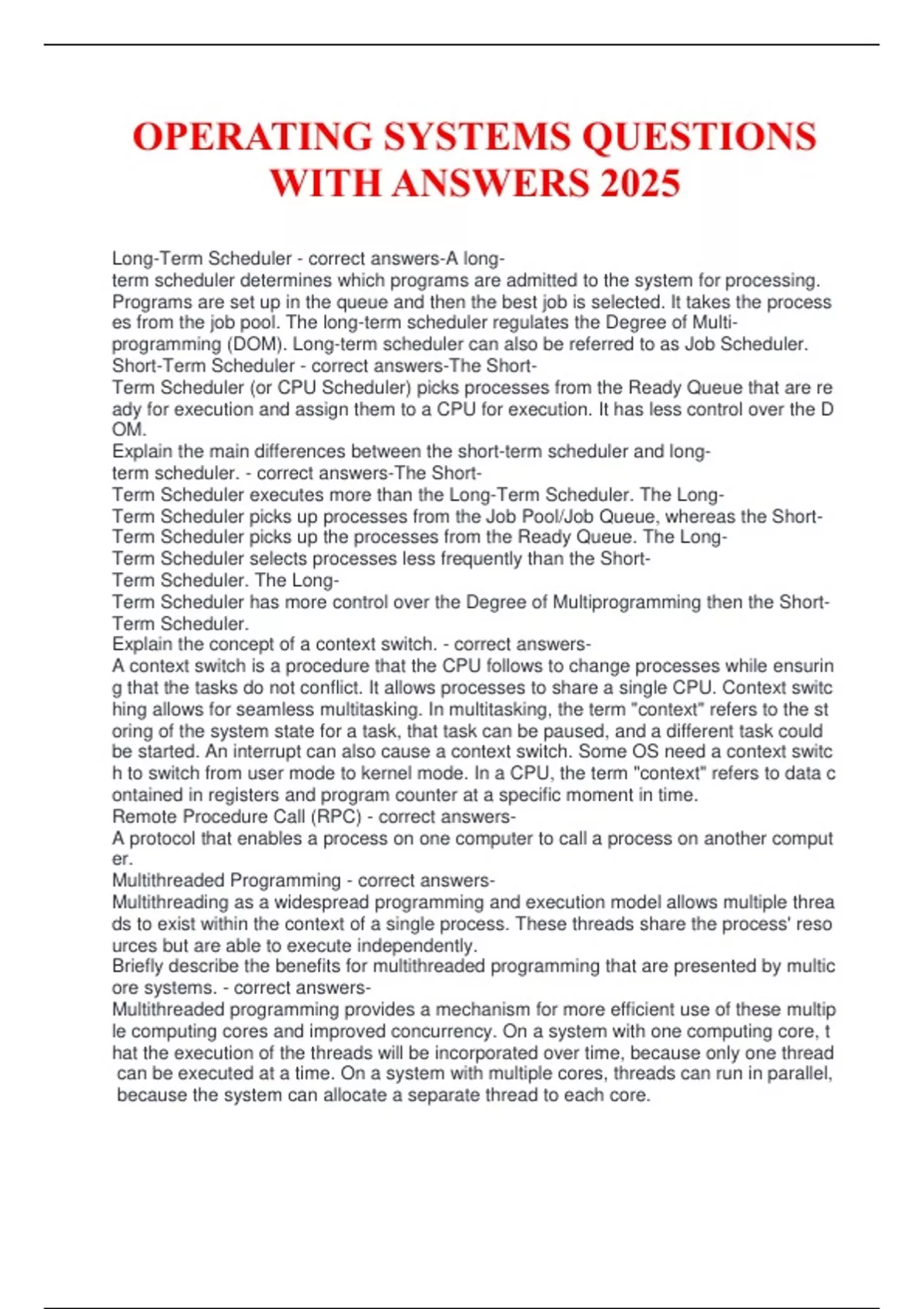 OPERATING SYSTEMS QUESTIONS WITH ANSWERS 2025 - WGU D337 - Stuvia US