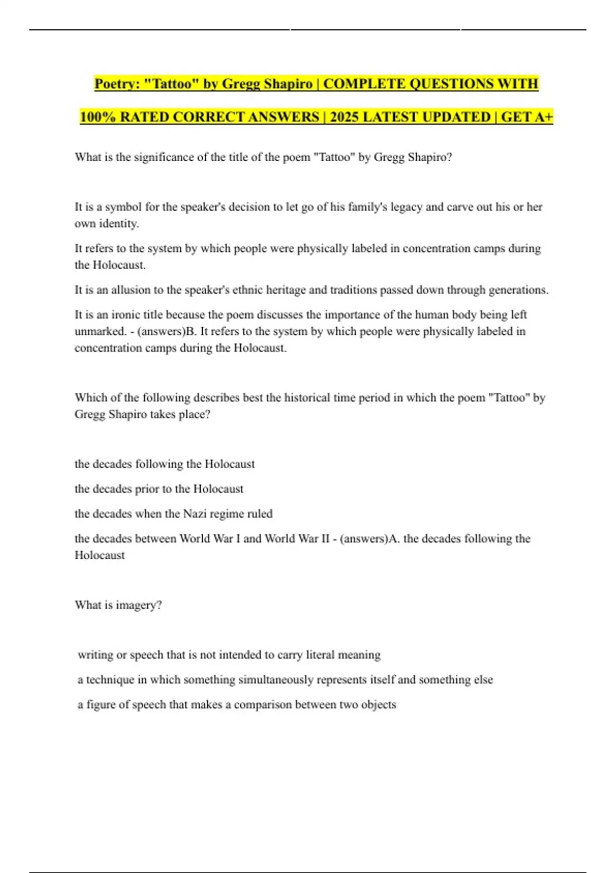 Poetry: "Tattoo" by Gregg Shapiro | COMPLETE QUESTIONS WITH 100% RATED ...