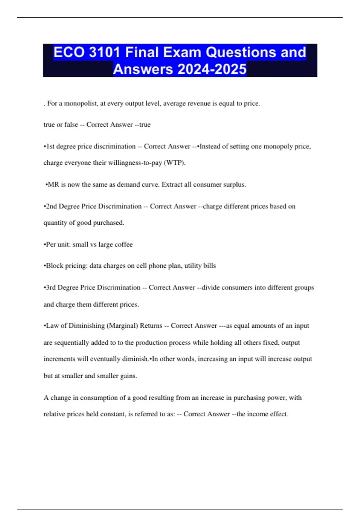 ECO 3101 Final Exam Questions and Answers - ECO 3101 - Stuvia US