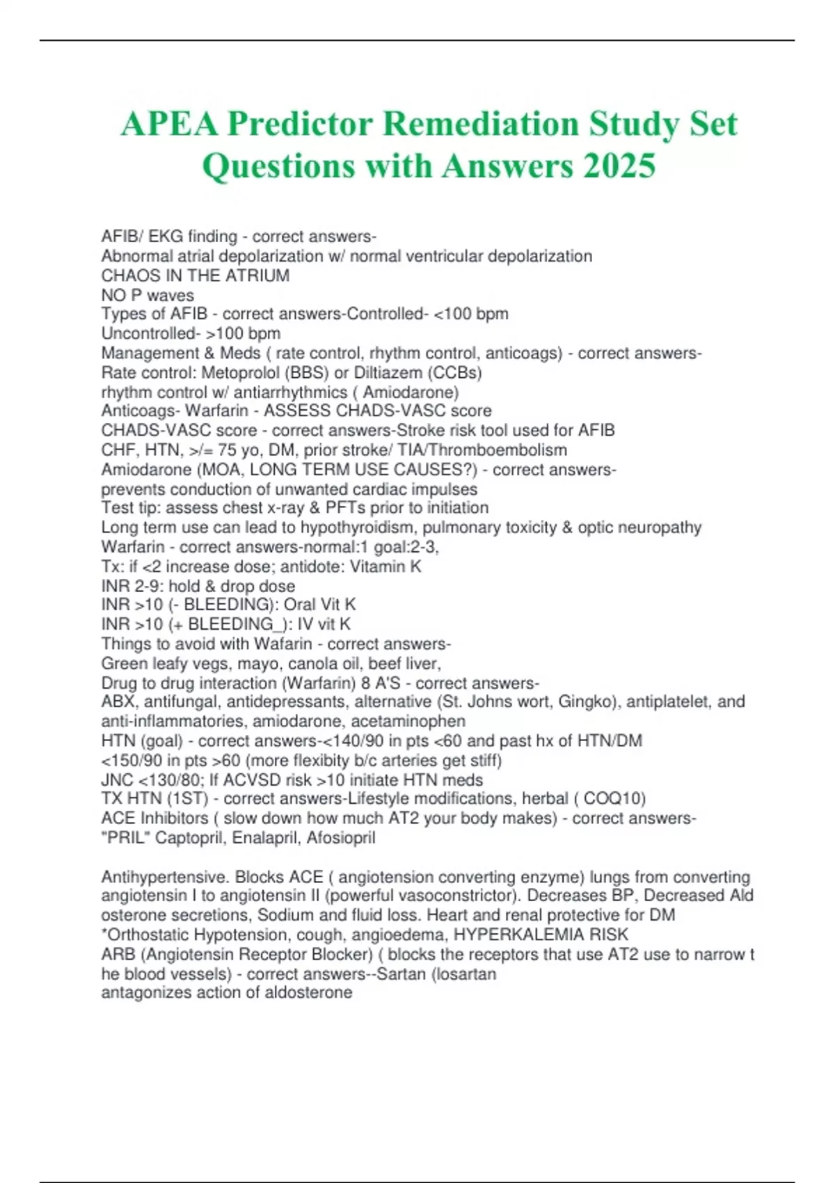 APEA Predictor Remediation Study Set Questions with Answers 2025 - APEA ...