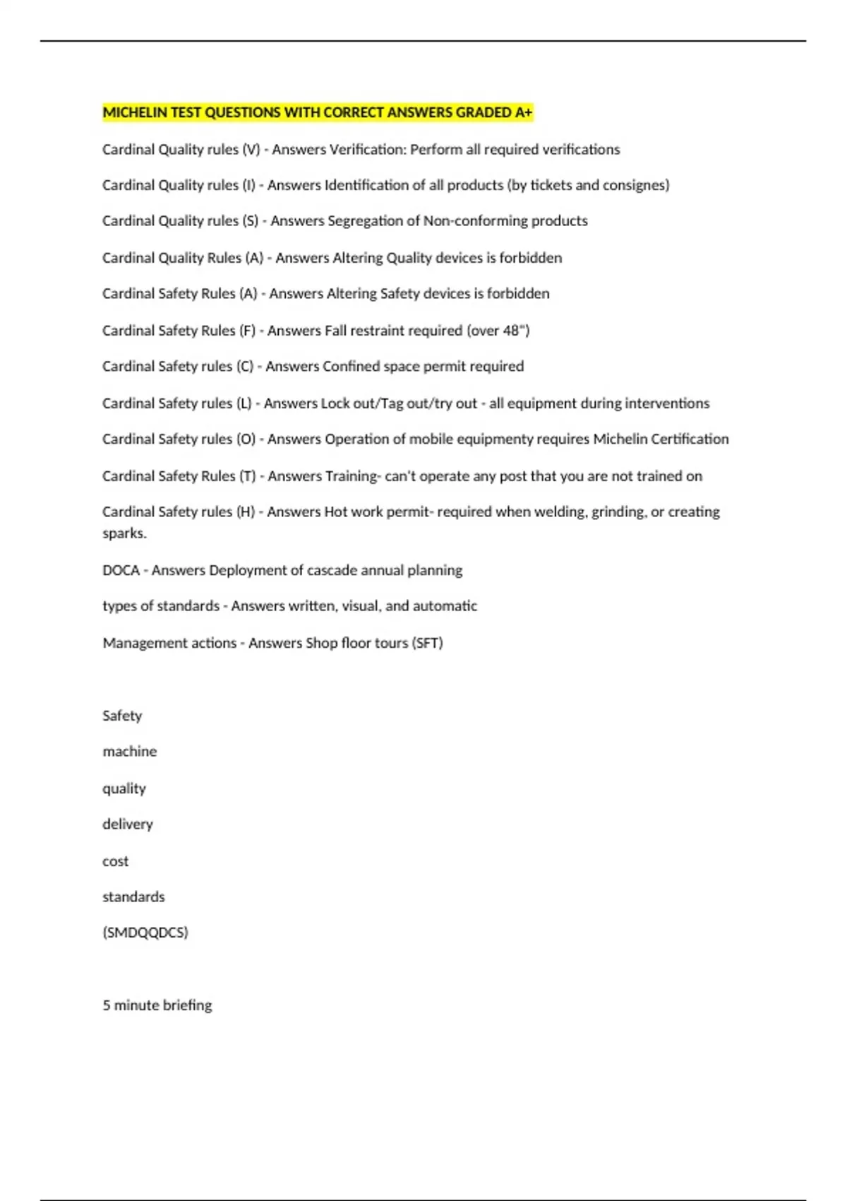 MICHELIN TEST QUESTIONS WITH CORRECT ANSWERS GRADED A+ - MICHELIN ...