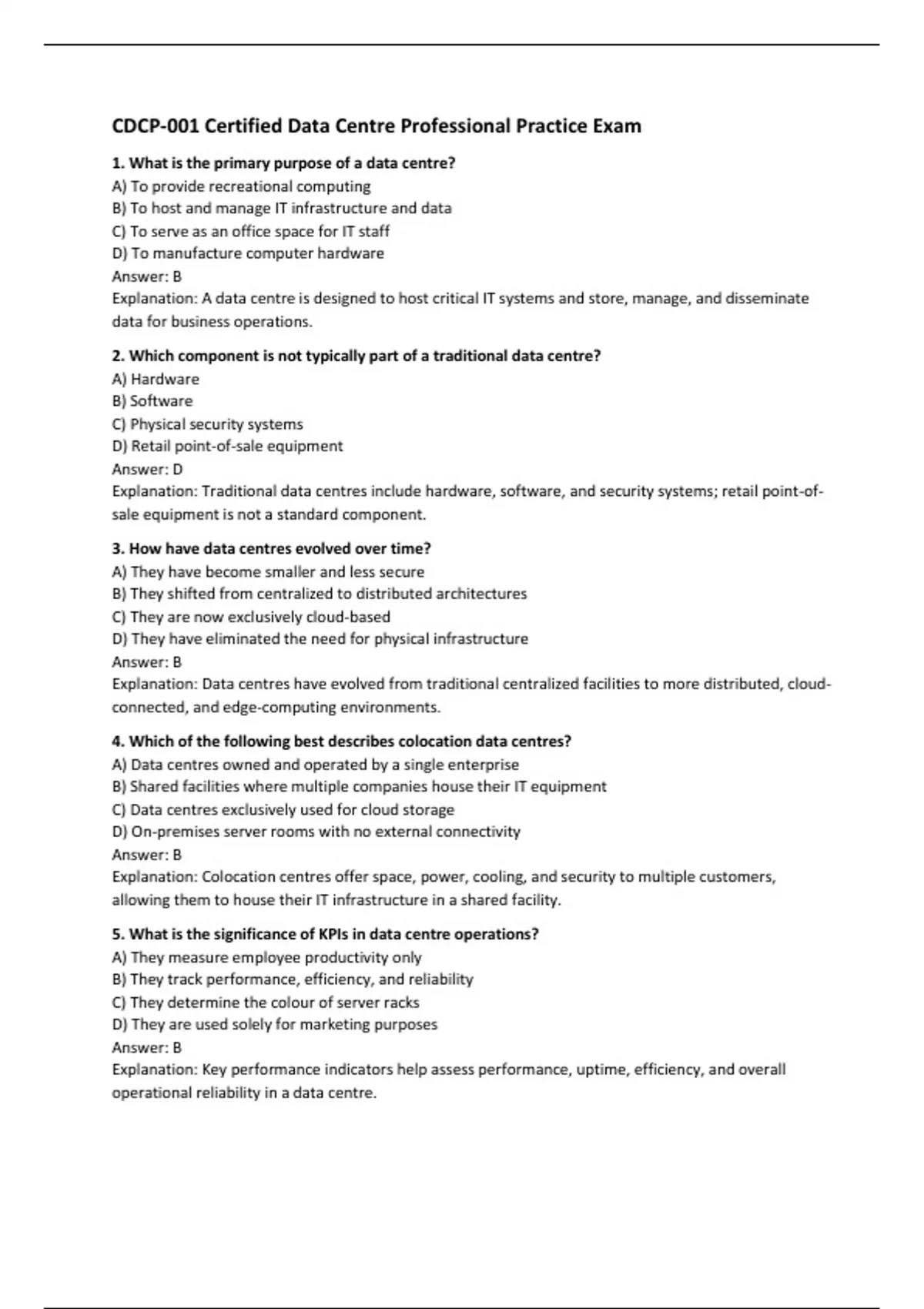 CDCP-001 Certified Data Centre Professional Practice Exam - Computers ...