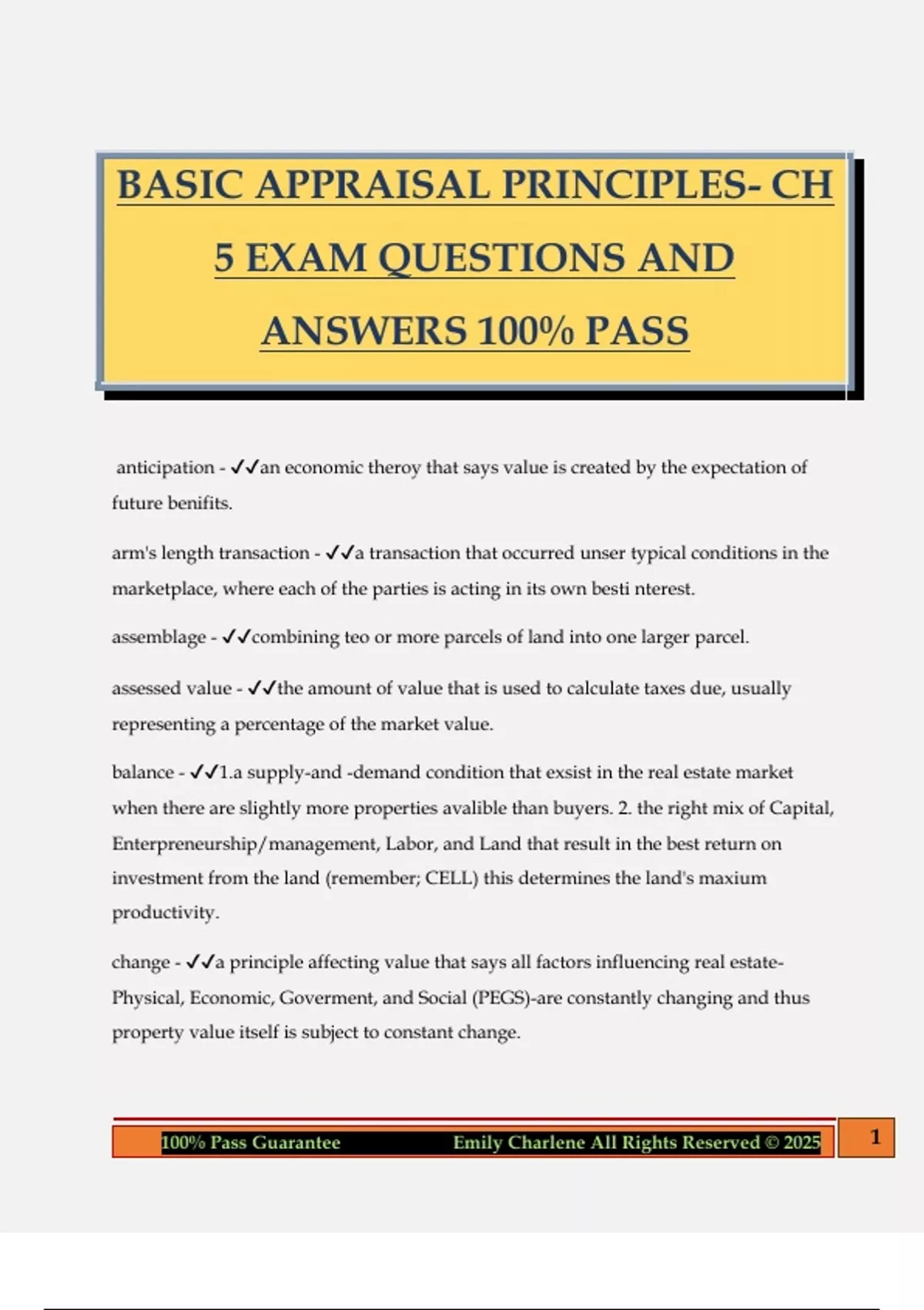 BASIC APPRAISAL PRINCIPLES- CH 5 EXAM QUESTIONS AND ANSWERS 100% PASS ...