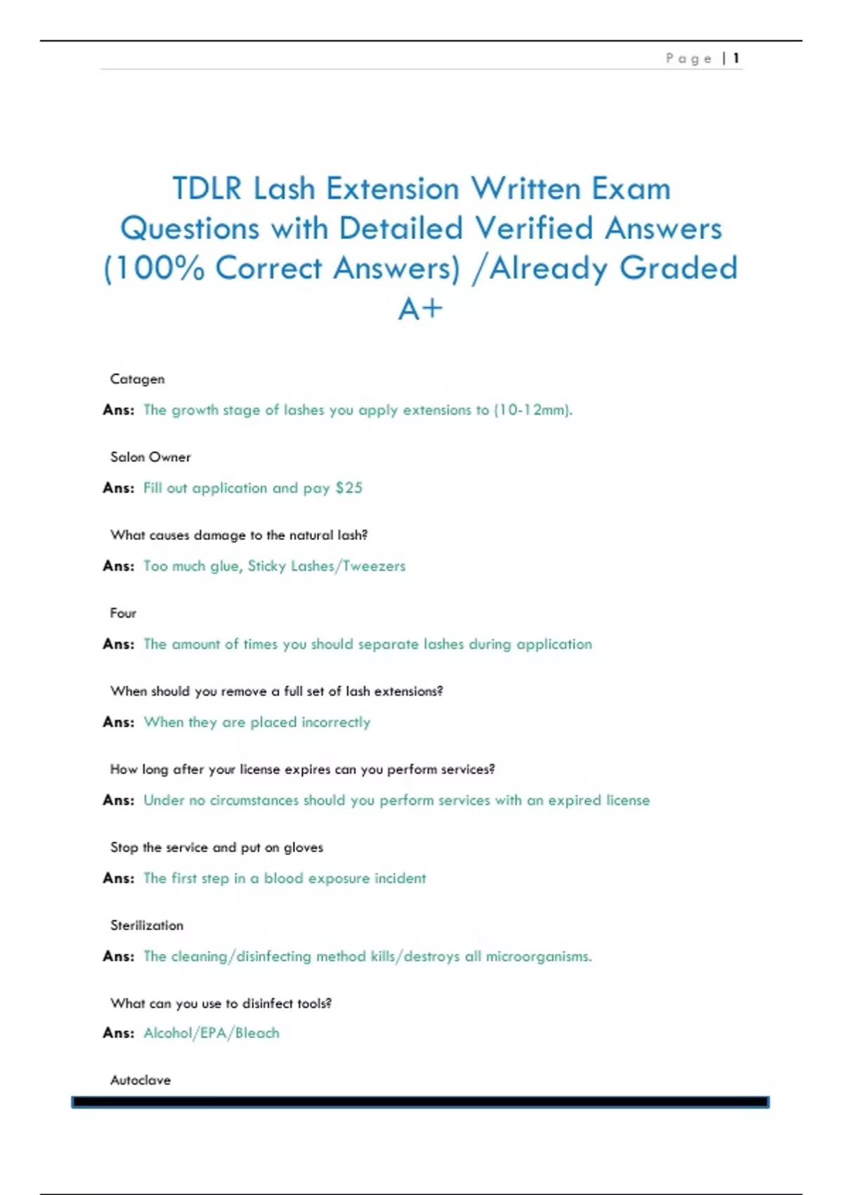 TDLR Lash Extension Written Exam Questions with Detailed Verified ...