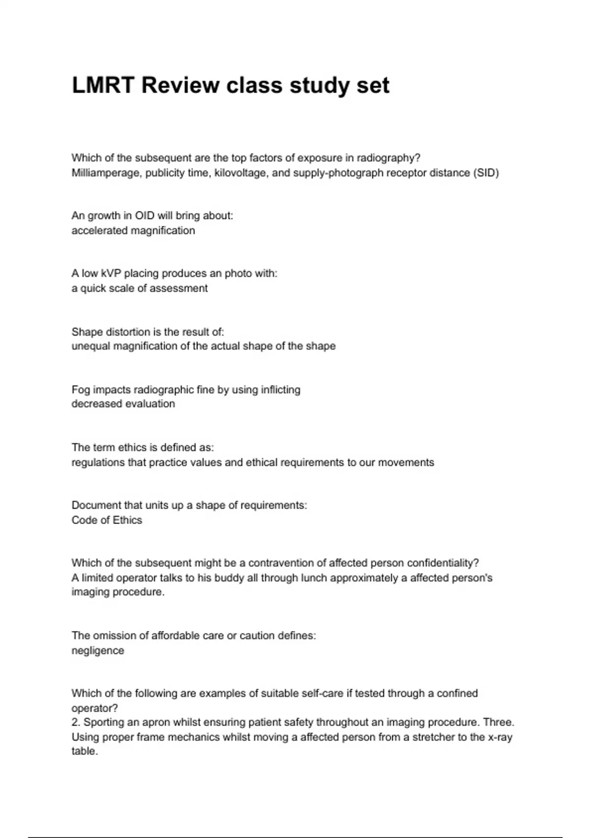 LMRT Review class study set QUESTIONS WITH DETAILED VERIFIED ANSWERS ...