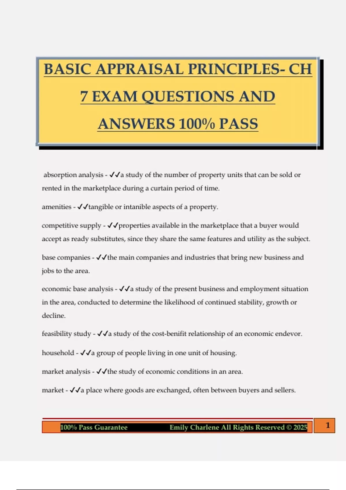 BASIC APPRAISAL PRINCIPLES- CH 7 EXAM QUESTIONS AND ANSWERS 100% PASS - Mckissock USPAP - Stuvia US
