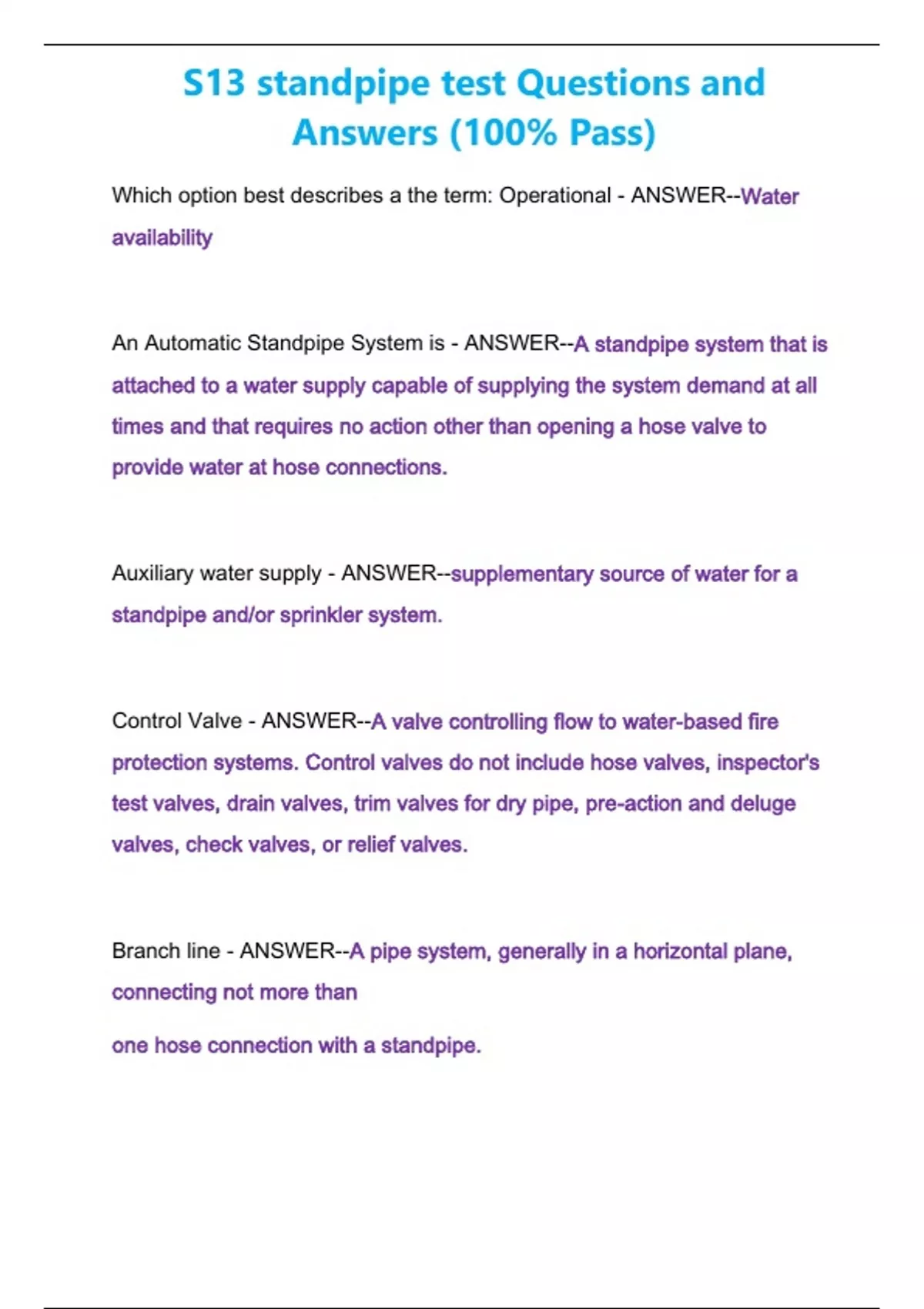 S13 standpipe test Questions and Answers (100% Pass) - S13 standpipe ...