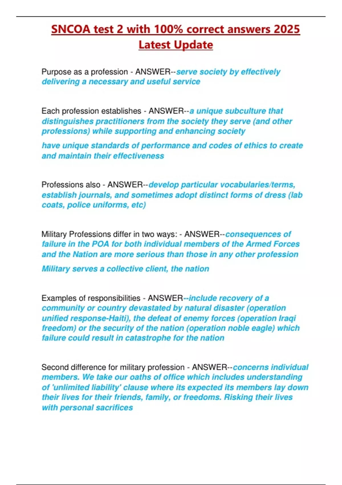 SNCOA test 2 with 100% correct answers 2025 Latest Update - SNCOA ...