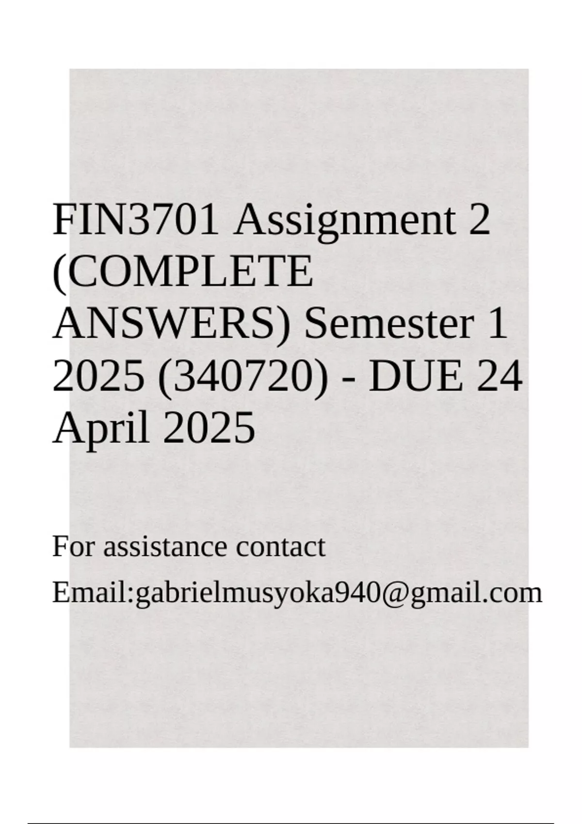 FIN3701 Assignment 2 (COMPLETE ANSWERS) Semester 1 2025 (340720) - DUE 24 April 2025 - FIN3701 ...