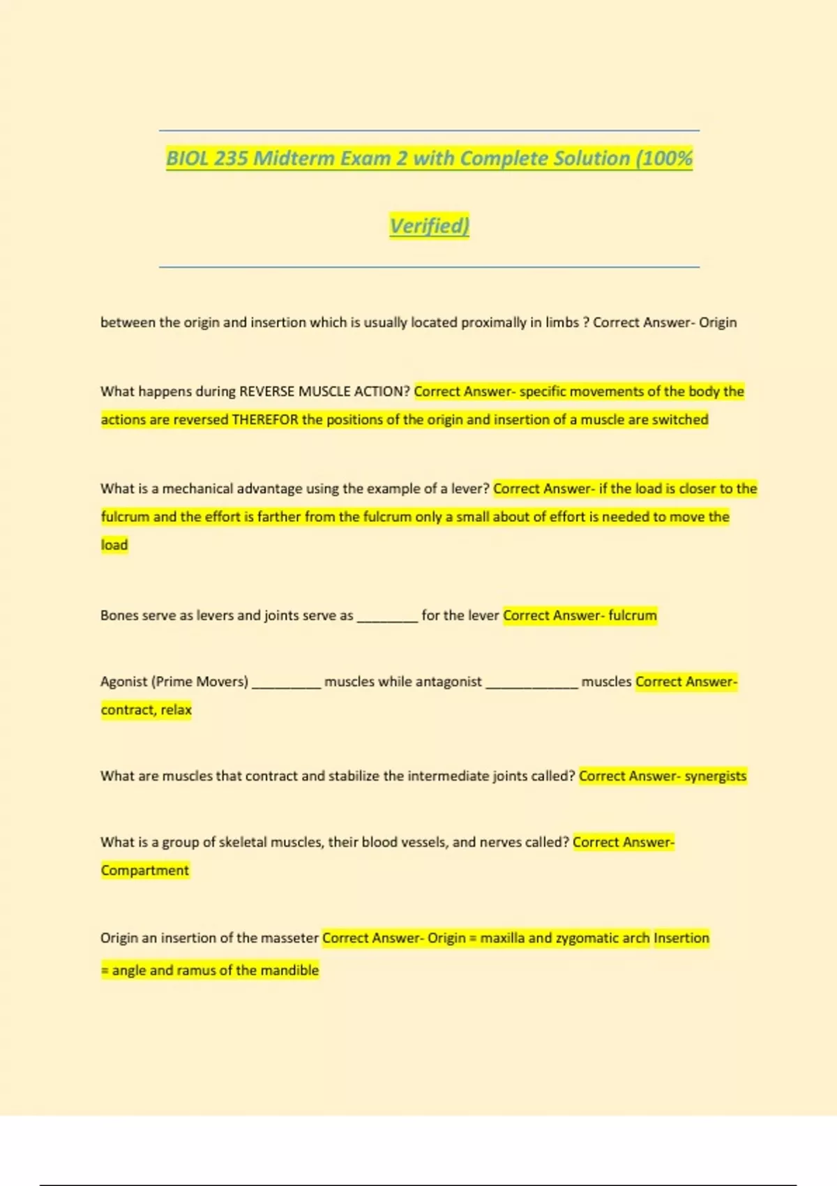BIOL 235 Midterm Exam 2 with Complete Solution possible exam 2025 - Bio 235 - Stuvia US