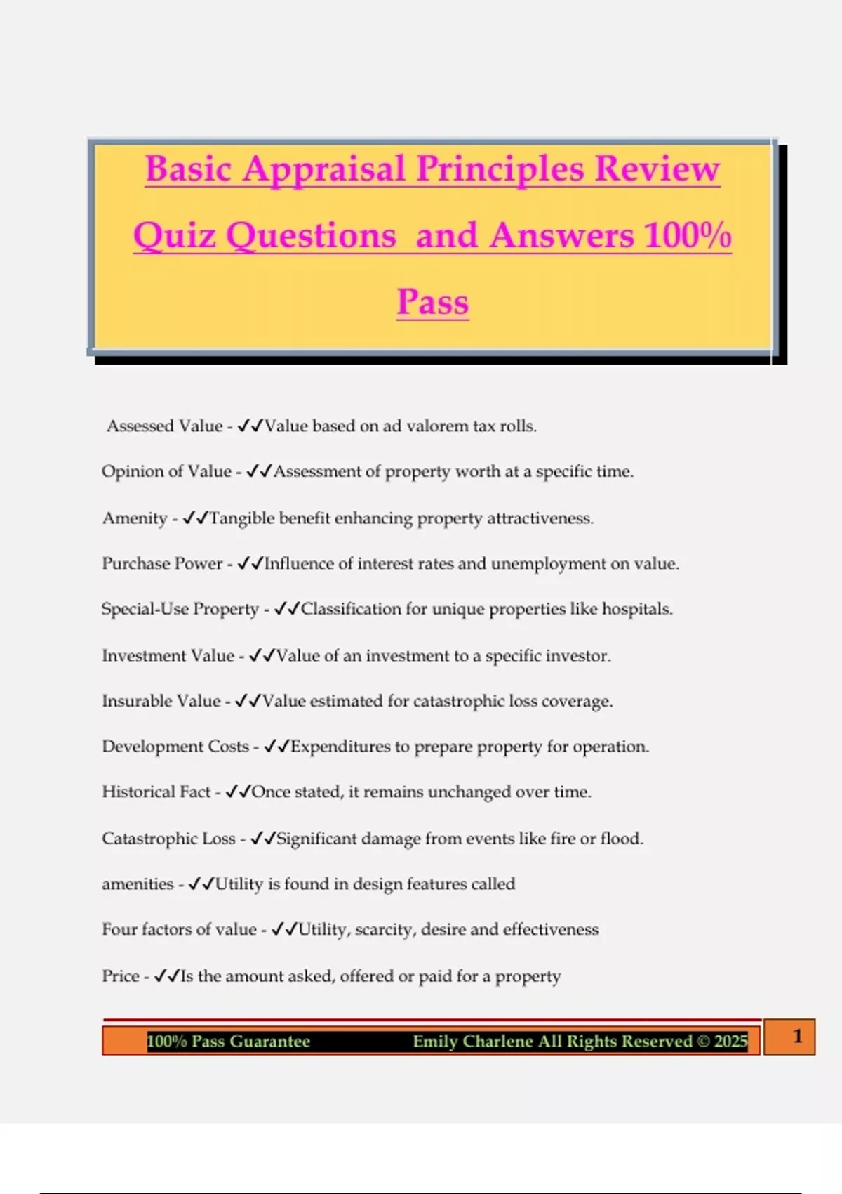 Basic Appraisal Principles Review Quiz Questions and Answers 100% Pass ...