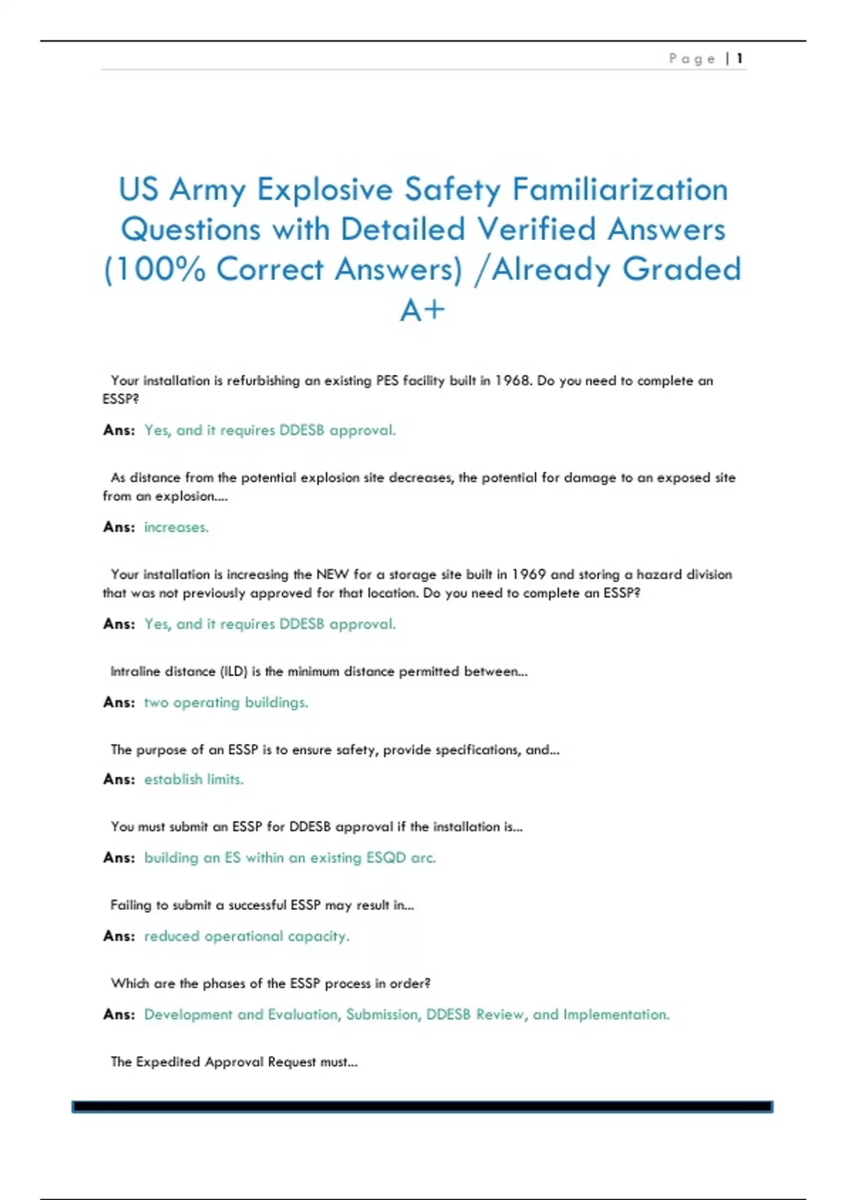 US Army Explosive Safety Familiarization Questions with Detailed ...